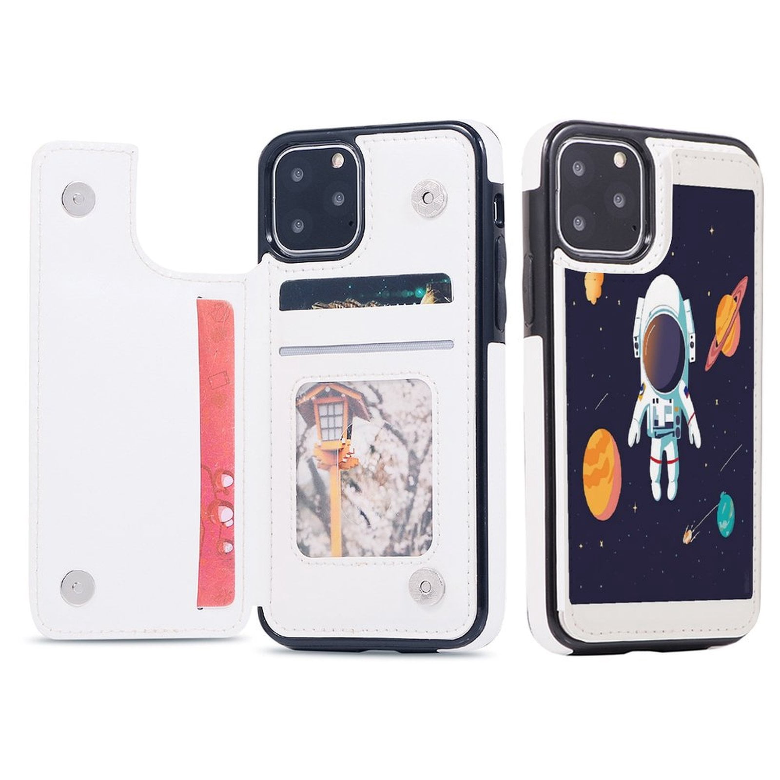 Cartoon Space Astronaut Leather Wallet Case for iPhone 16 15 14 13 12 ...