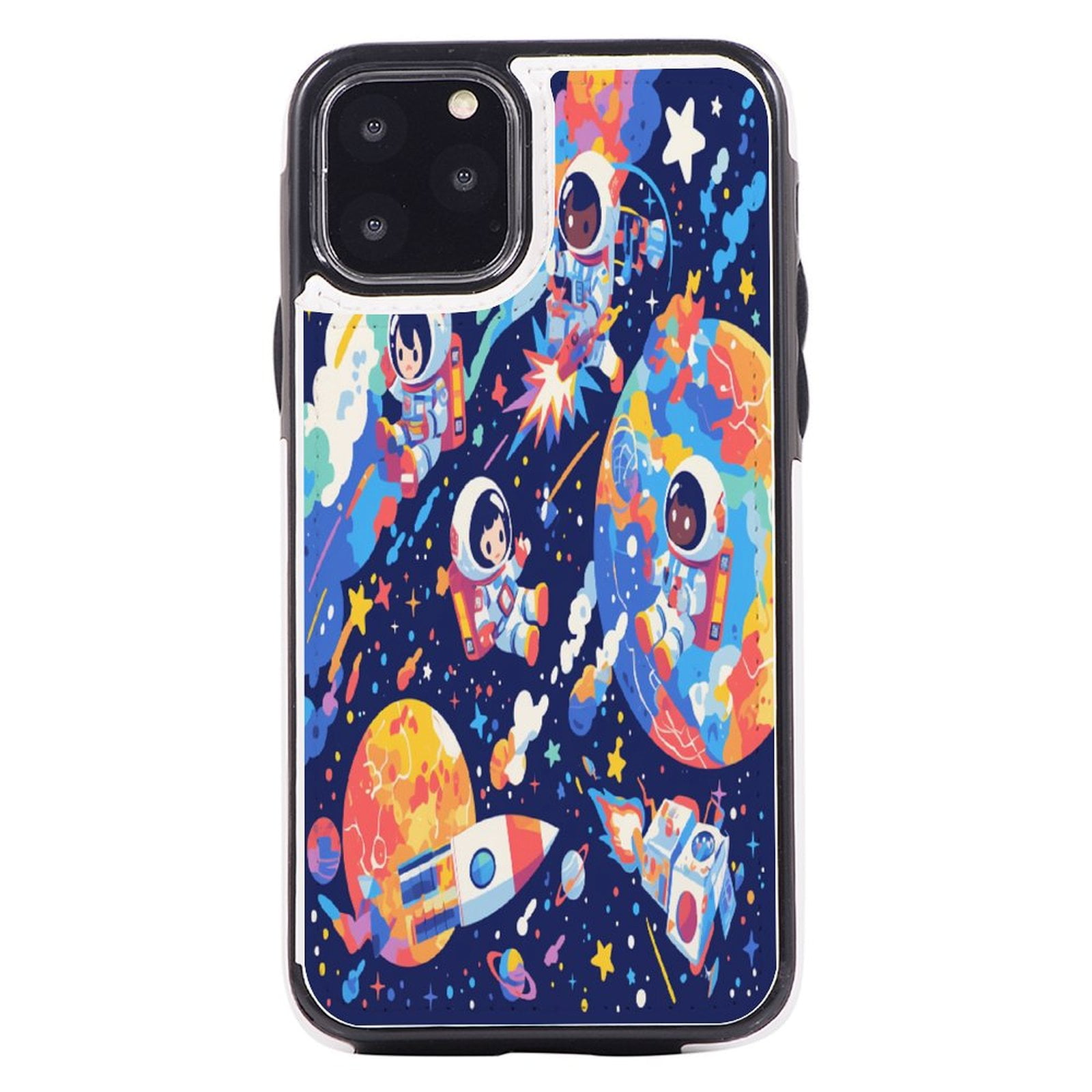 Cartoon Space Astronaut Leather Wallet Case for iPhone 16 15 14 13 12 ...