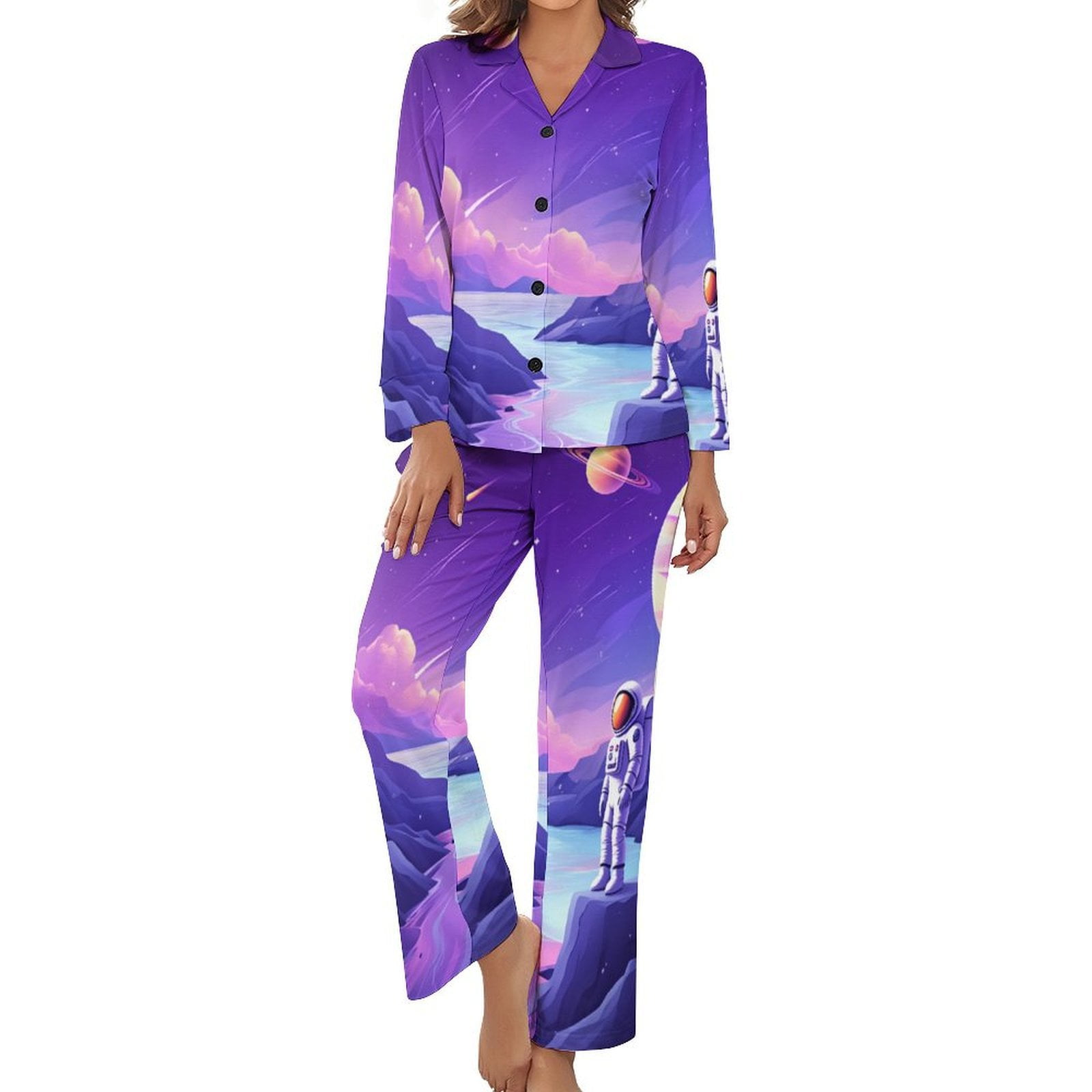 Cartoon Space Astronaut Planet (11)-2 Pajamas Woman Vintage Pajamas Set ...