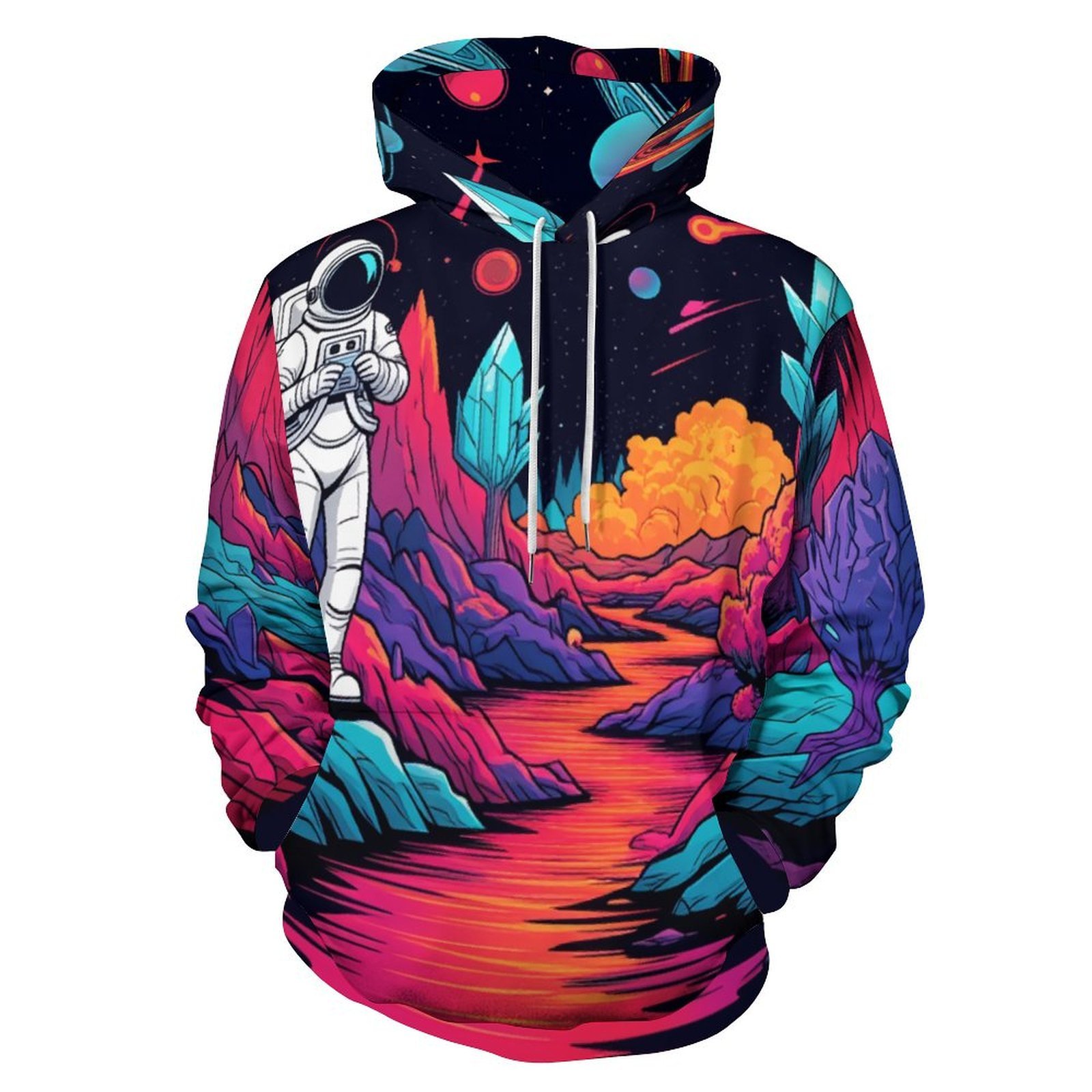 Cartoon Space Astronaut Planet (73)-1 Men's Women Vintage 3D Hooded ...