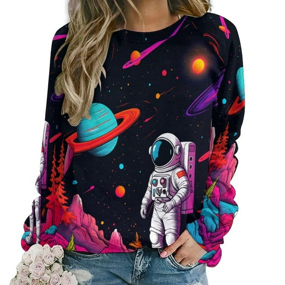 Cartoon Space Astronaut Planet (73) Women Casual Long Sleeve Hoodie ...
