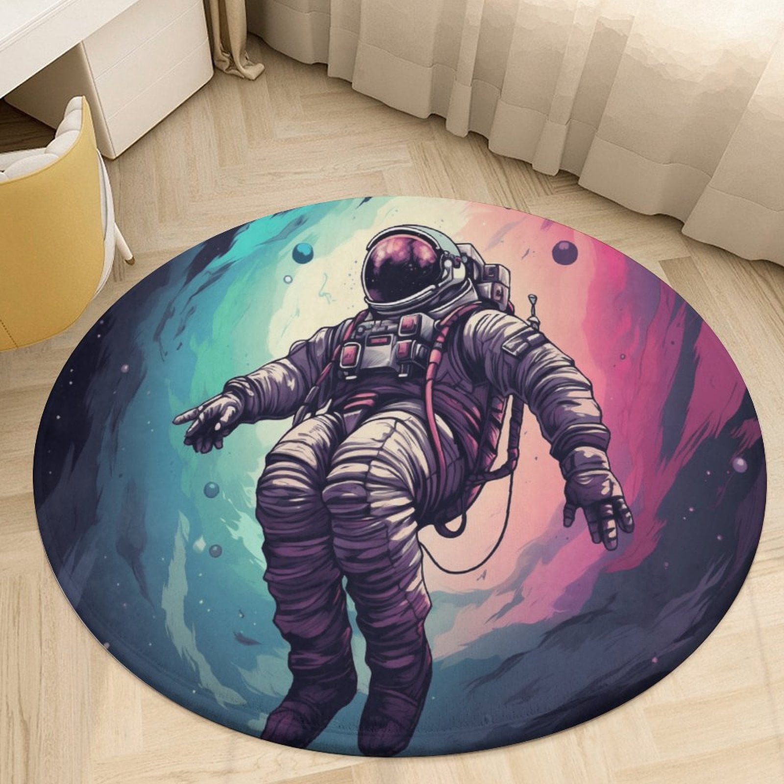 Cartoon Space Astronaut Planet Round Area Rugs for Bedroom Living Room ...