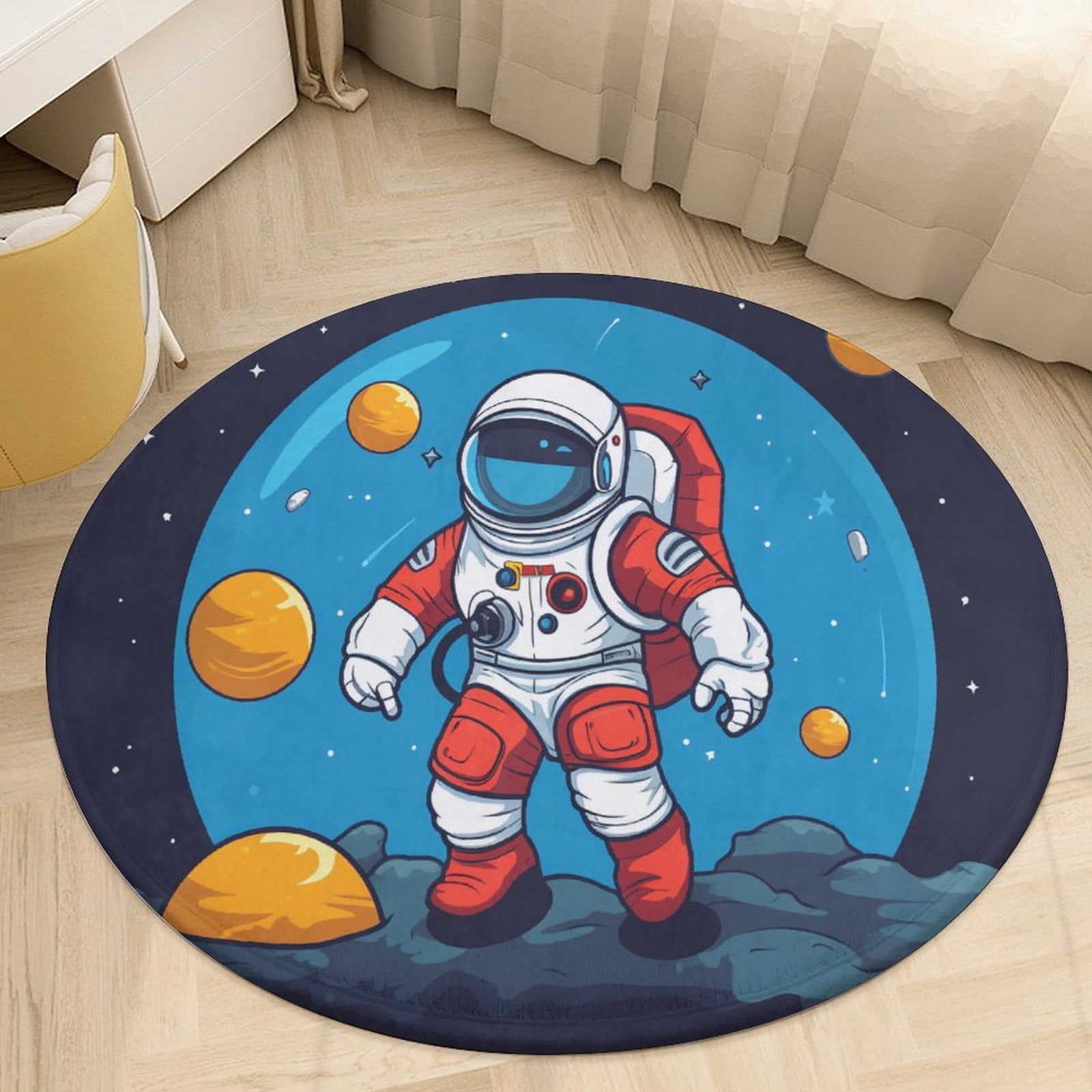 Cartoon Space Astronaut Planet Round Area Rugs for Bedroom Living Room ...