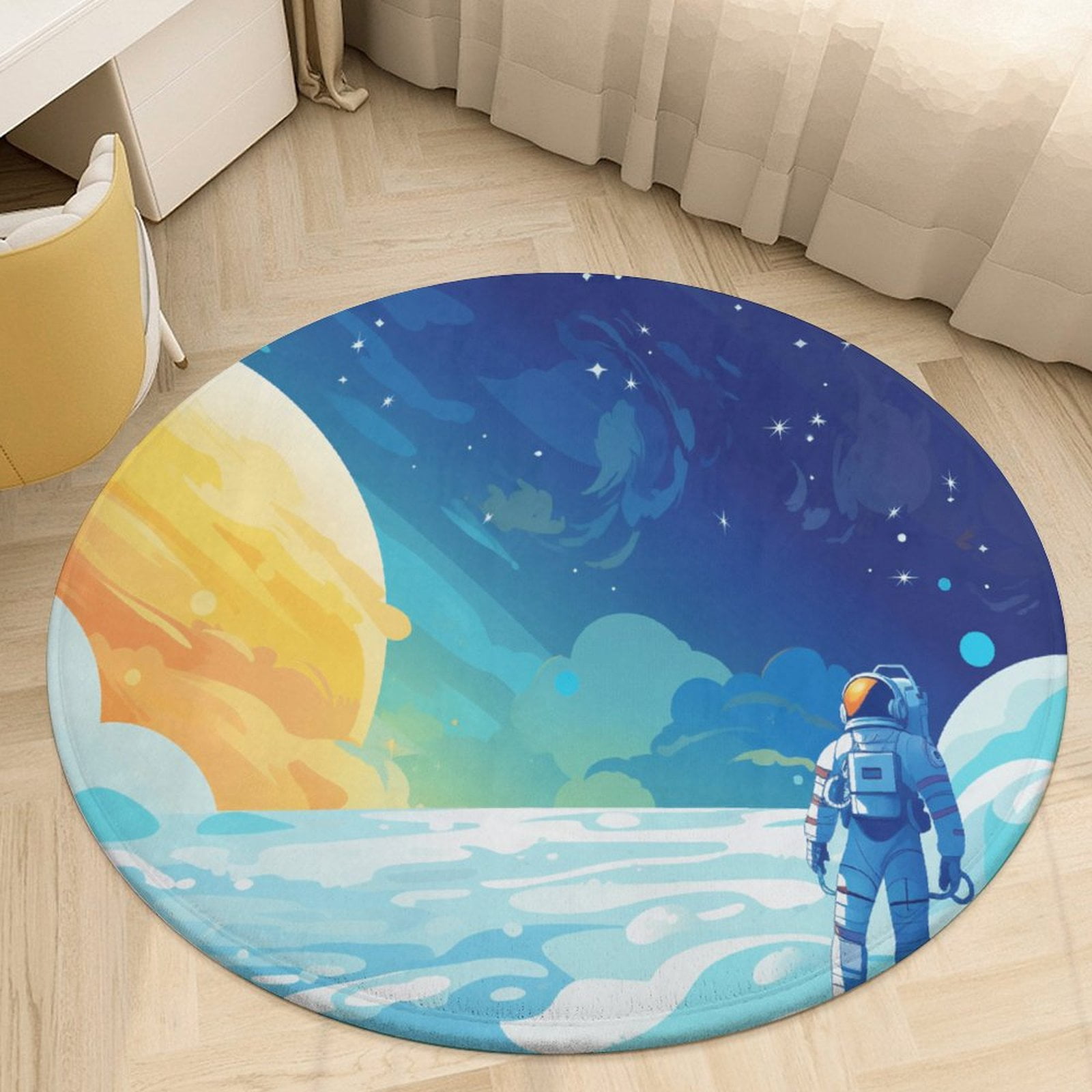 Cartoon Space Astronaut Planet Round Area Rugs for Bedroom Living Room ...
