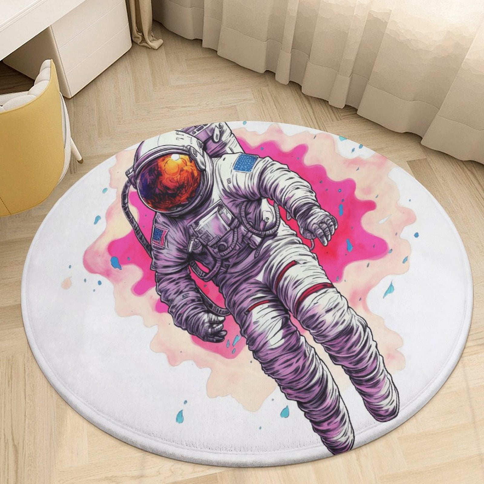 Cartoon Space Astronaut Planet Round Area Rugs for Bedroom Living Room ...