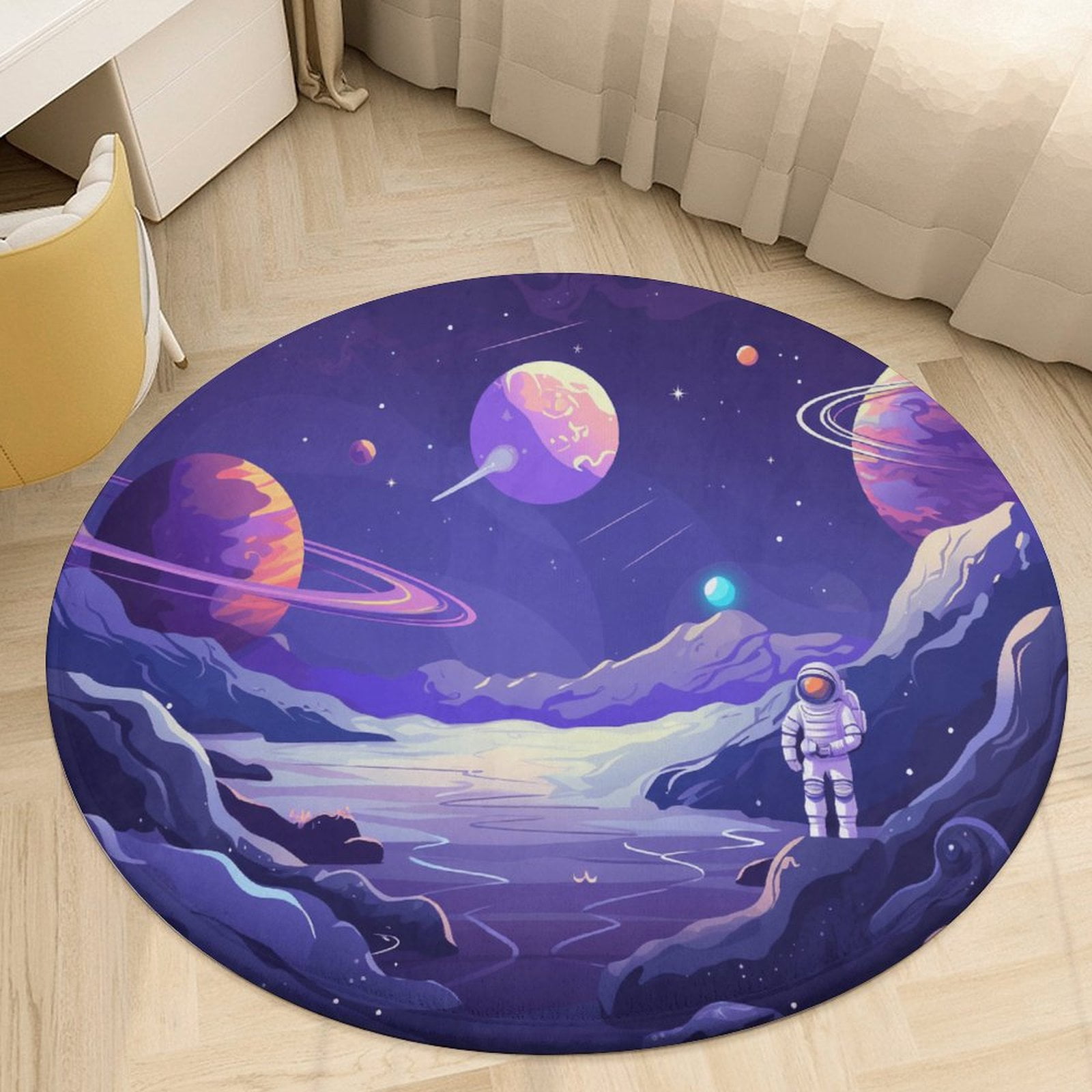 Cartoon Space Astronaut Planet Round Area Rugs for Bedroom Living Room ...