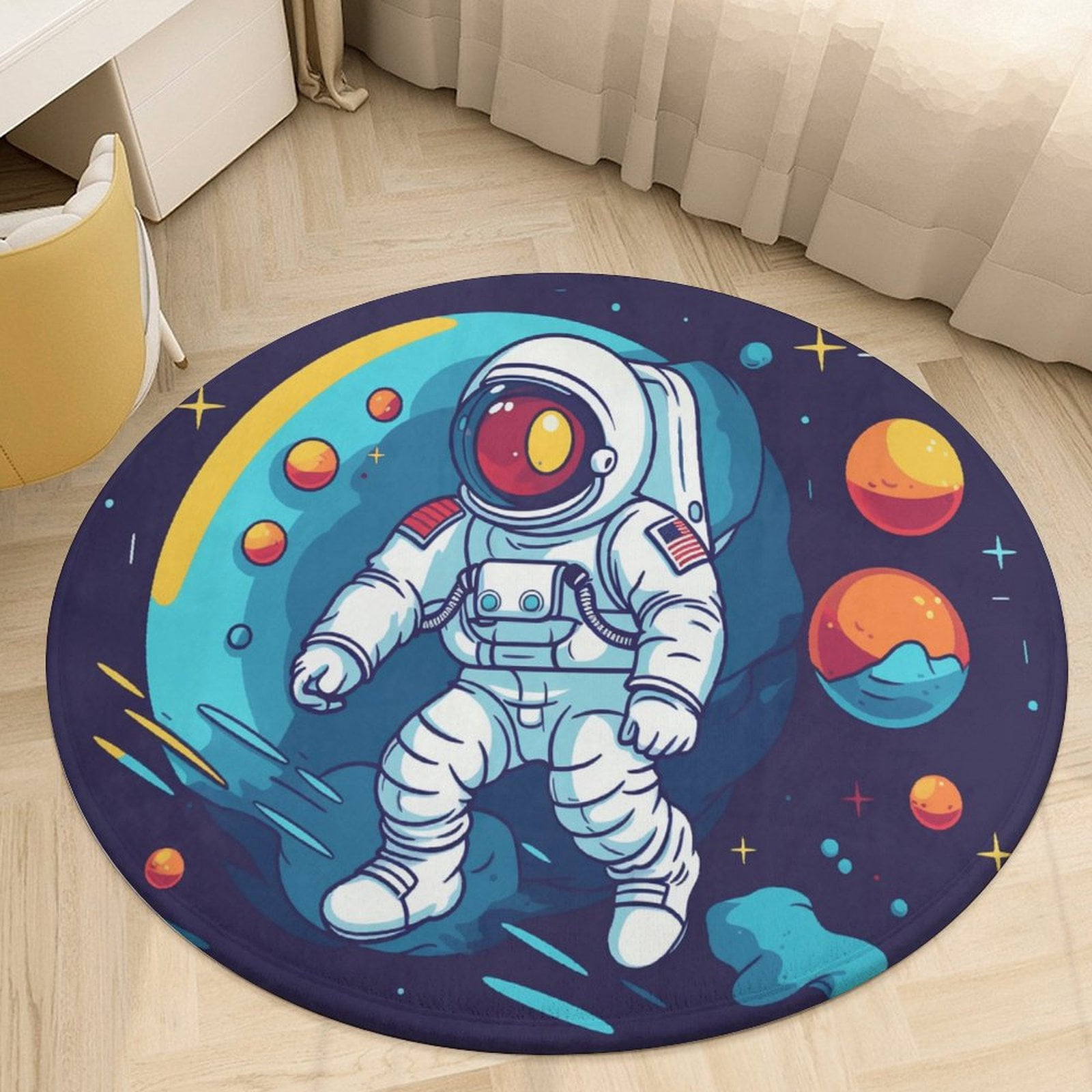Cartoon Space Astronaut Planet Round Area Rugs for Bedroom Living Room ...