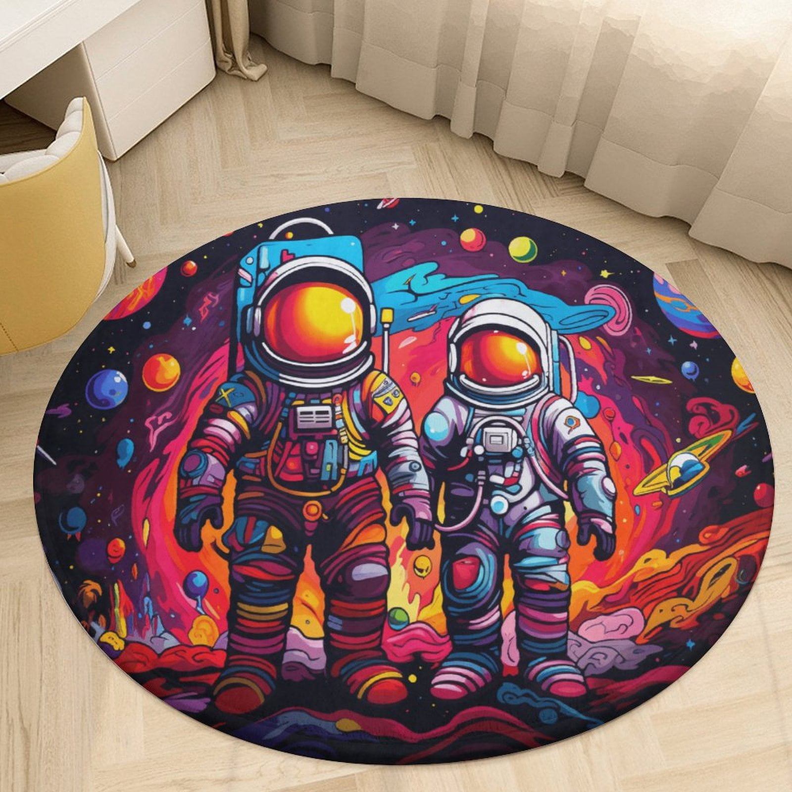 Cartoon Space Astronaut Planet Round Area Rugs for Bedroom Living Room ...