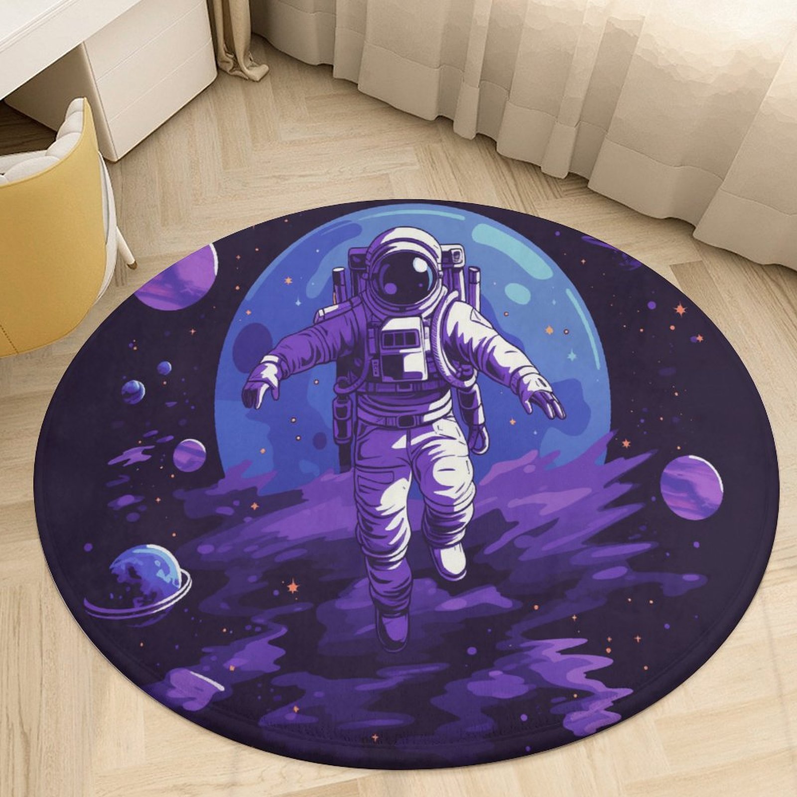 Cartoon Space Astronaut Planet Round Area Rugs for Bedroom Living Room ...