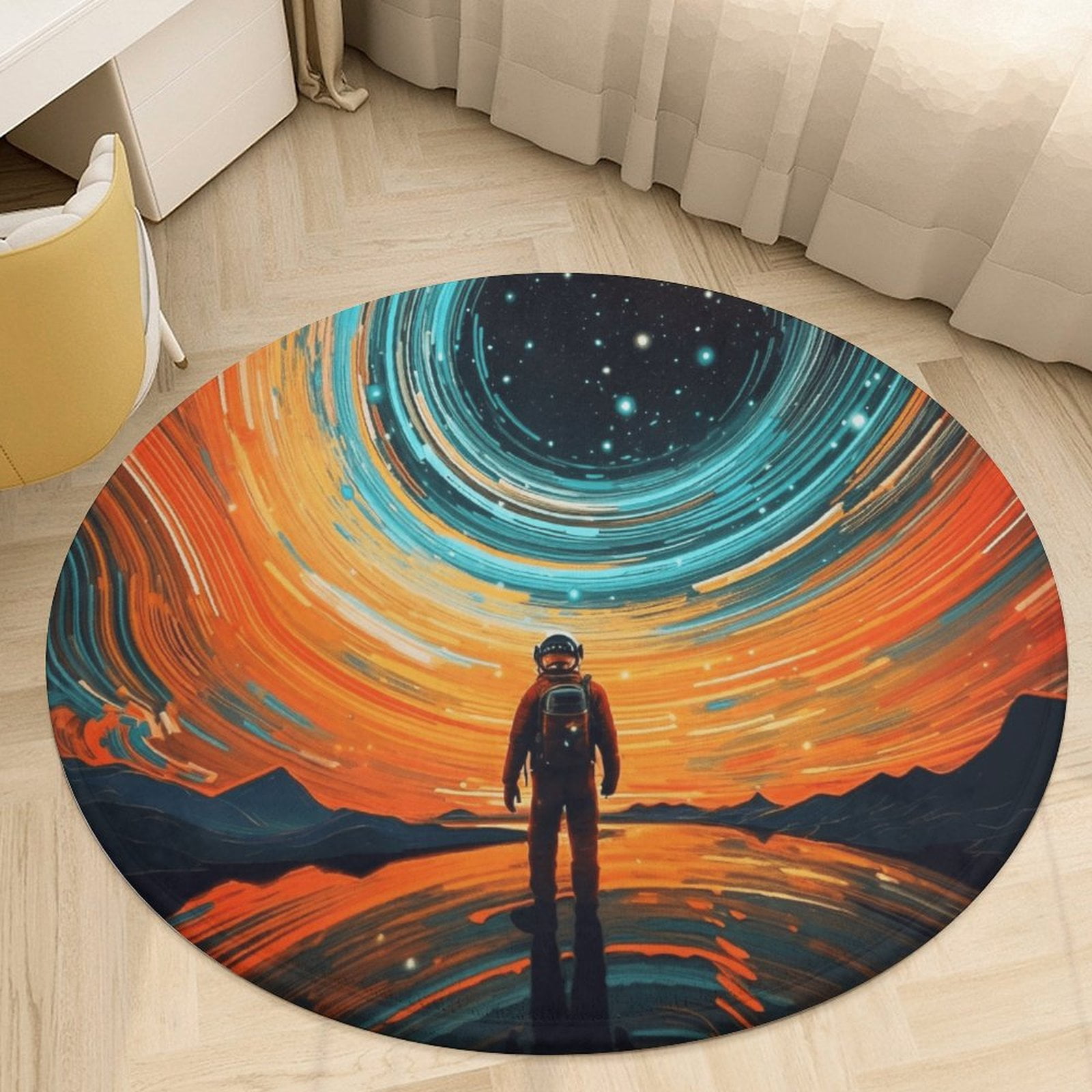 Cartoon Space Astronaut Planet Round Area Rugs for Bedroom Living Room ...