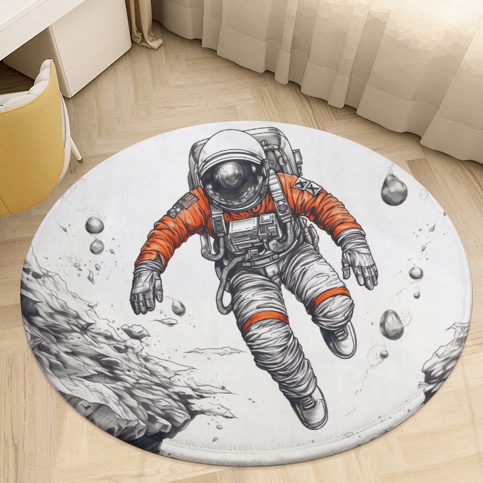 Cartoon Space Astronaut Planet Round Area Rugs for Bedroom Living Room ...