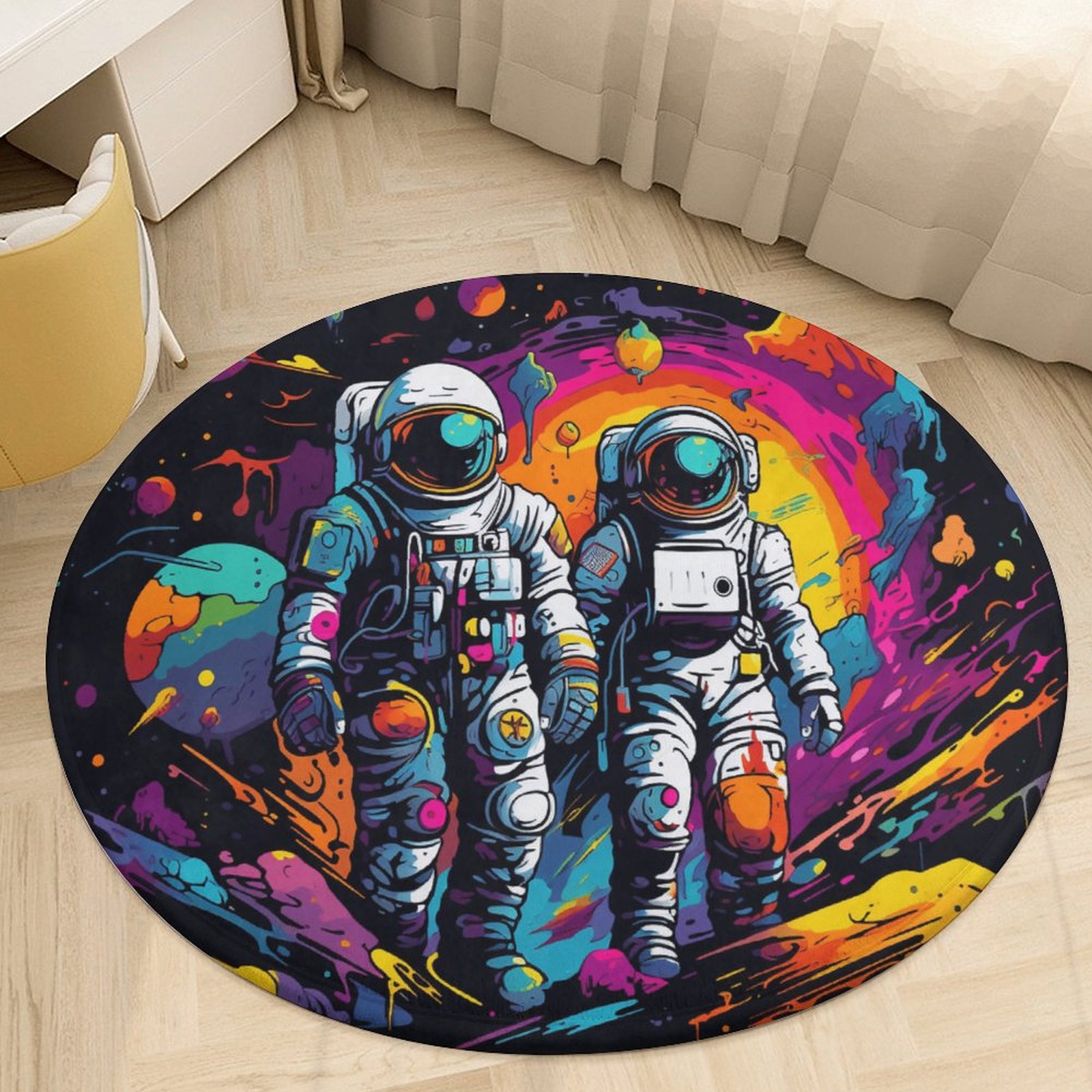 Cartoon Space Astronaut Planet Round Area Rugs for Bedroom Living Room ...