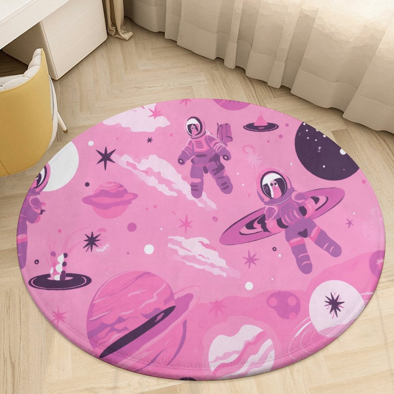 Cartoon Space Astronaut Planet Round Area Rugs for Bedroom Living Room ...