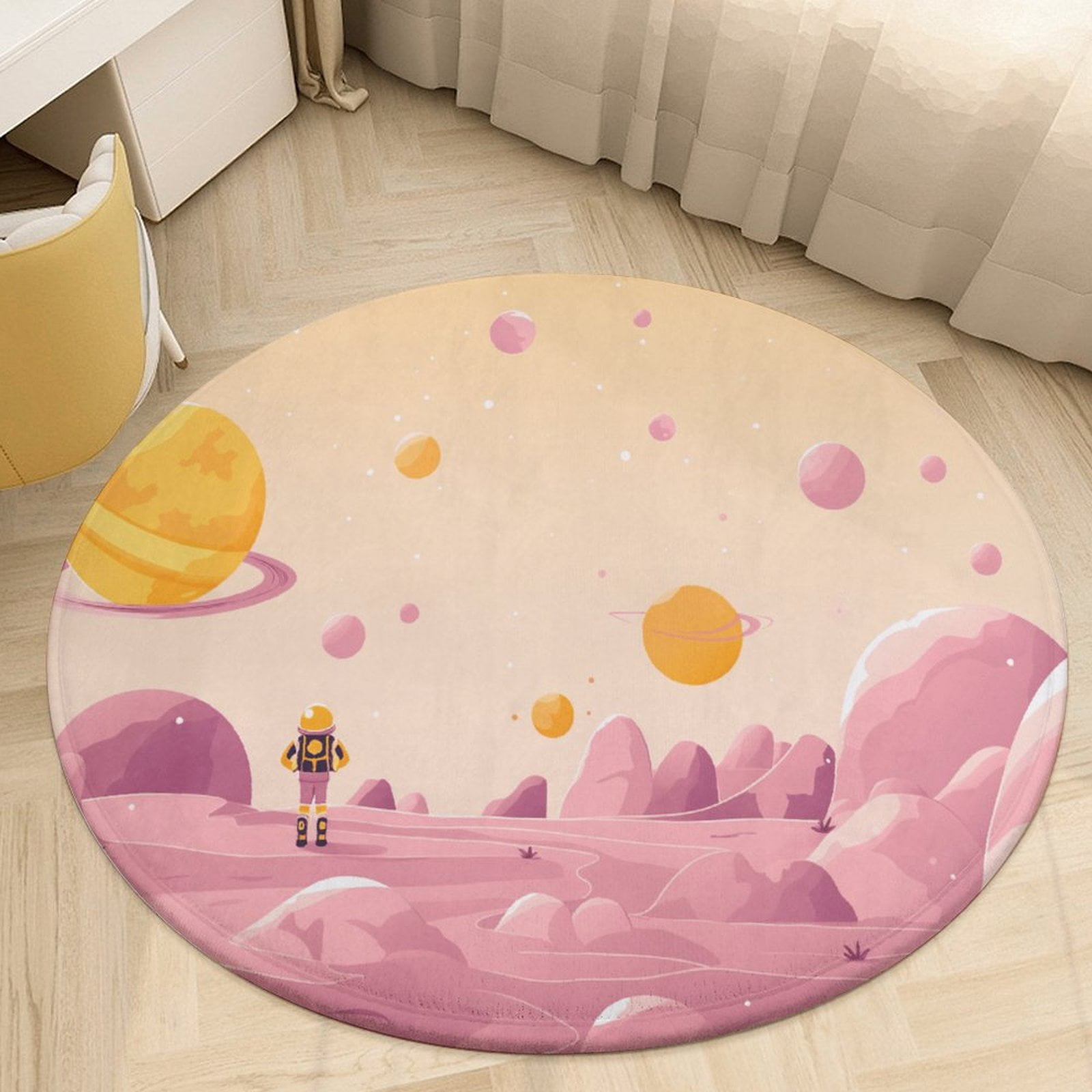 Cartoon Space Astronaut Planet Round Area Rugs for Bedroom Living Room ...