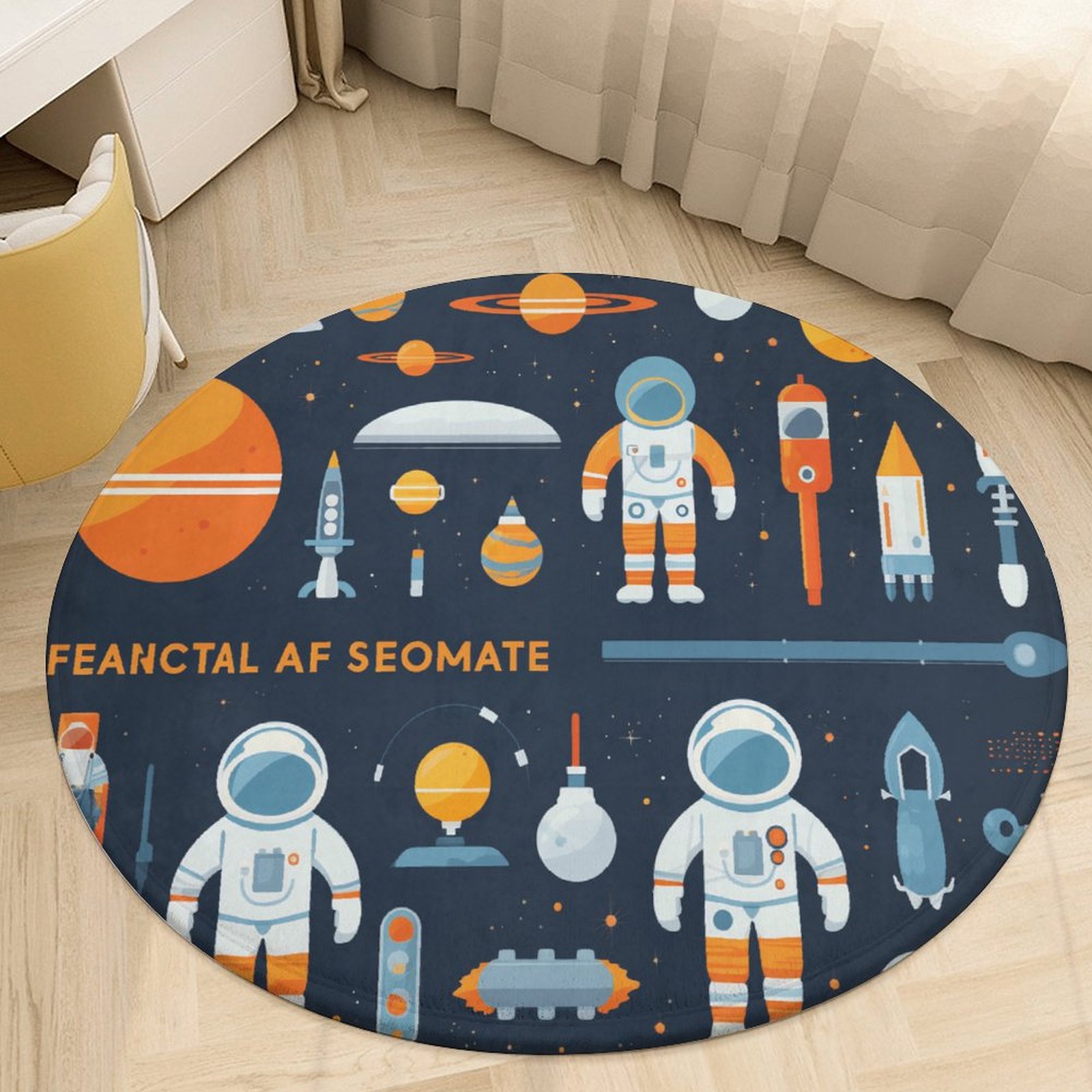 Cartoon Space Astronaut Planet Round Area Rugs for Bedroom Living Room ...