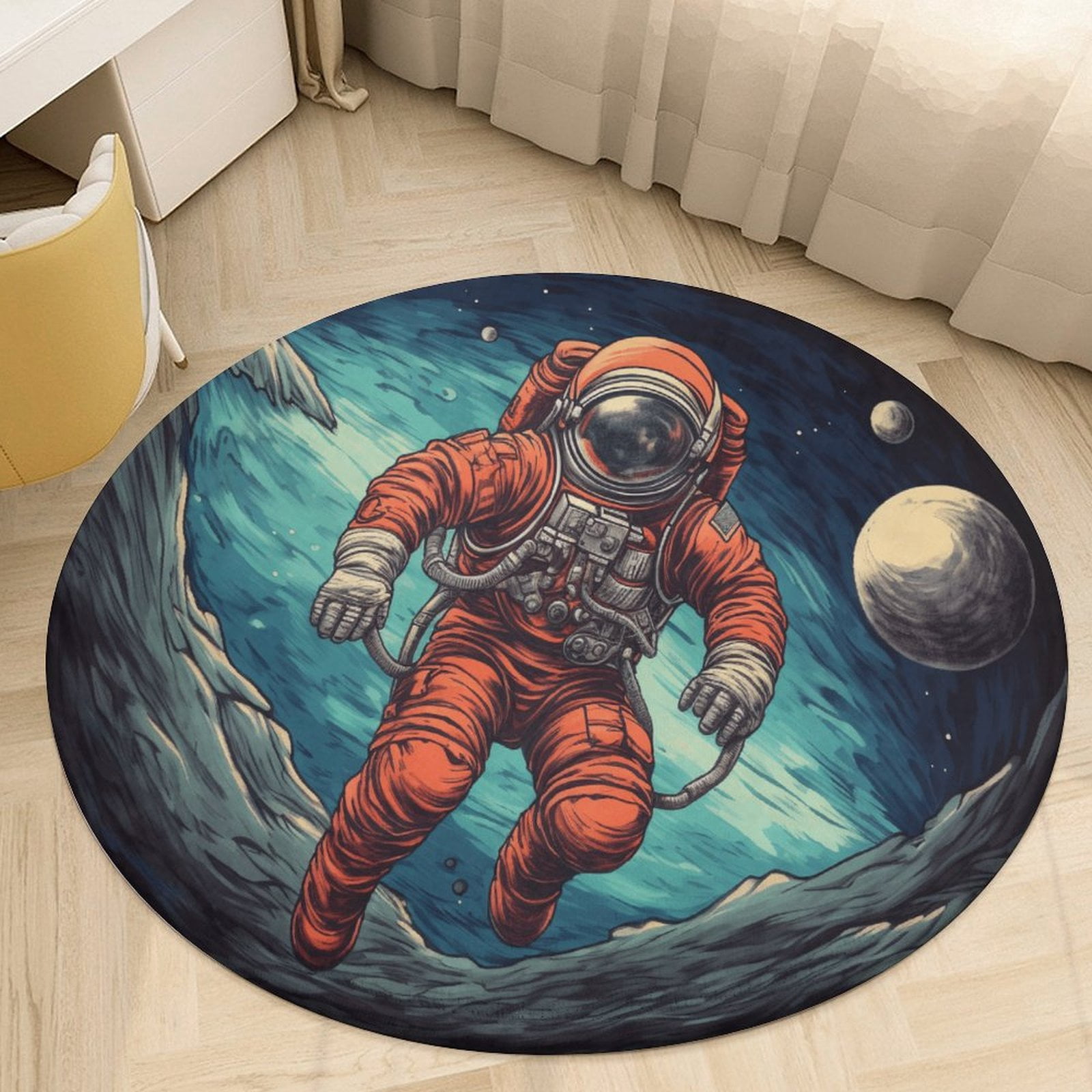 Cartoon Space Astronaut Planet Round Area Rugs for Bedroom Living Room ...