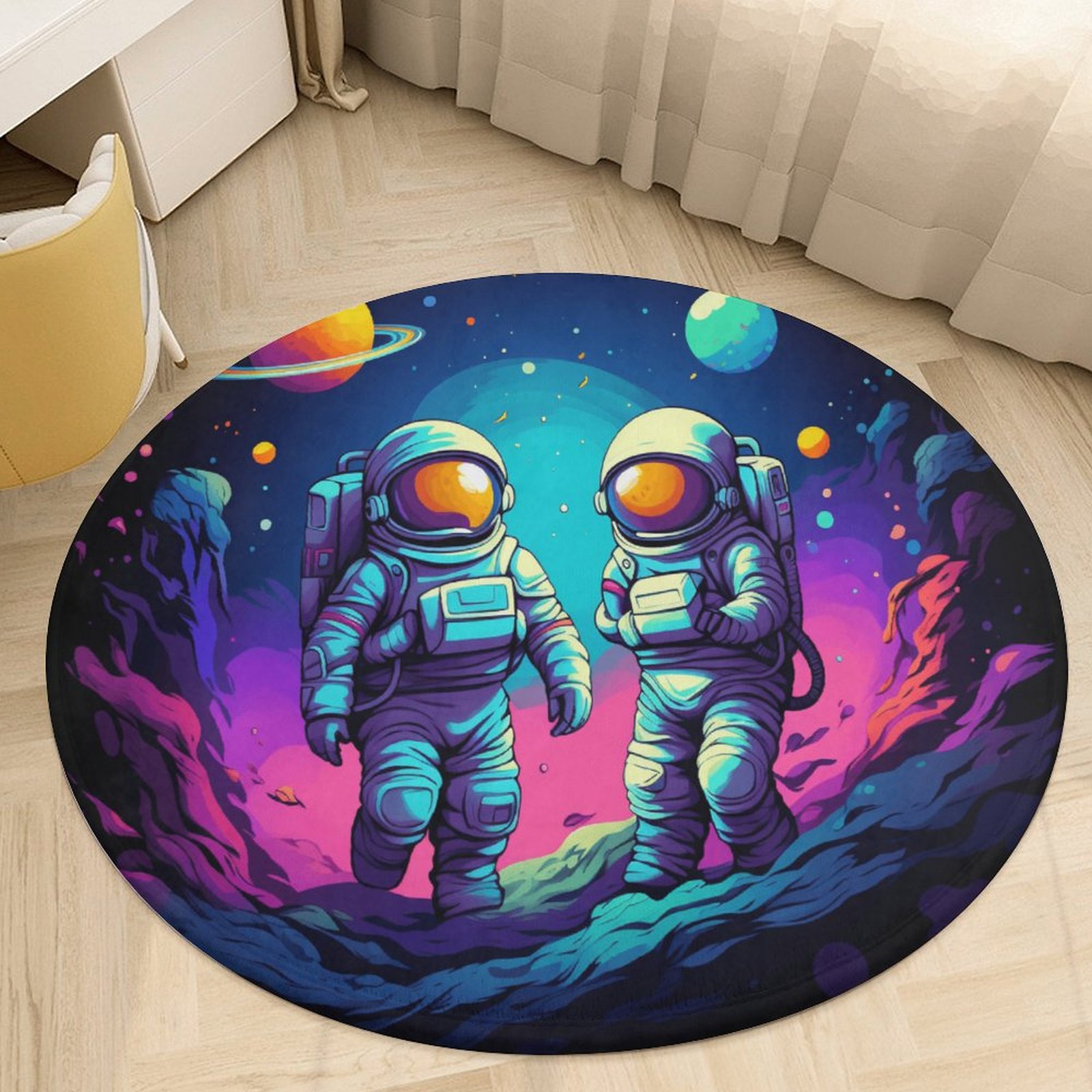 Cartoon Space Astronaut Planet Round Area Rugs for Bedroom Living Room ...