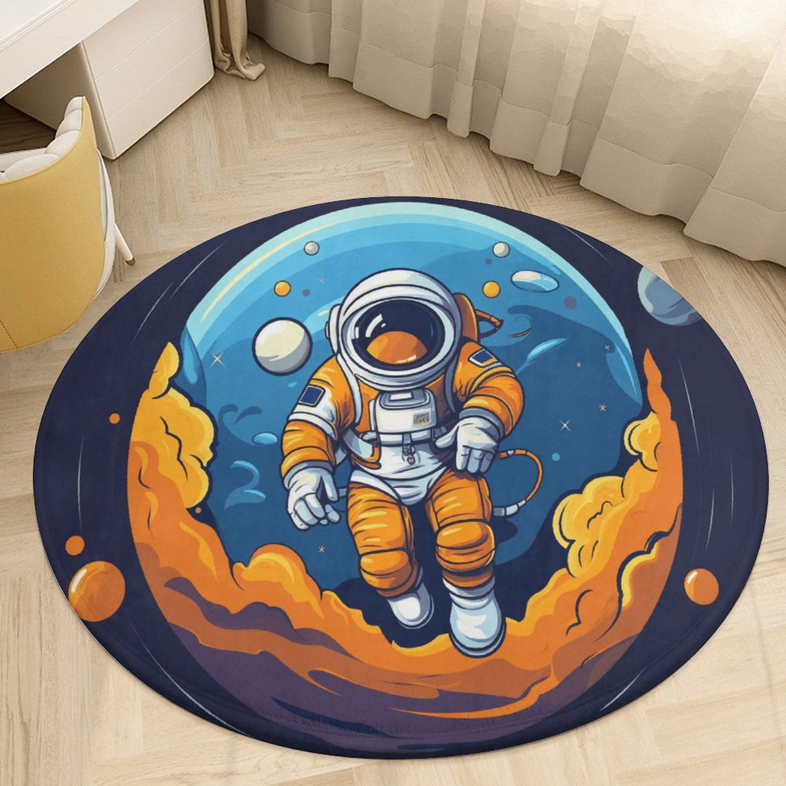 Cartoon Space Astronaut Planet Round Area Rugs for Bedroom Living Room ...
