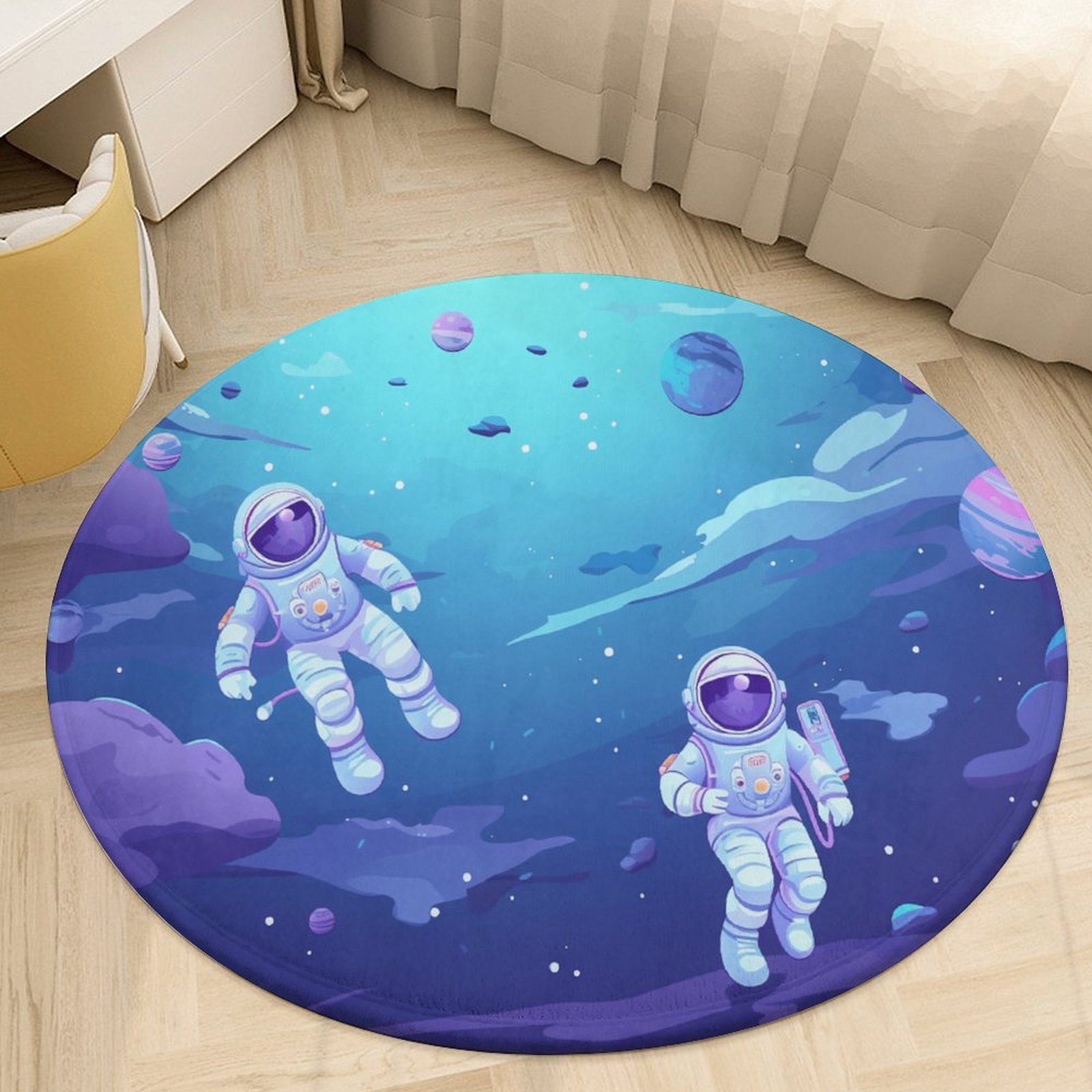 Cartoon Space Astronaut Planet Round Area Rugs for Bedroom Living Room ...