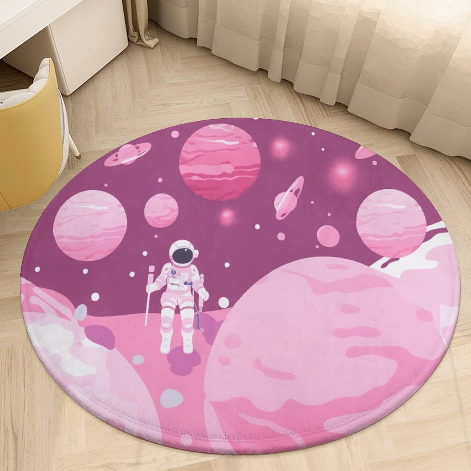 Cartoon Space Astronaut Planet Round Area Rugs for Bedroom Living Room ...