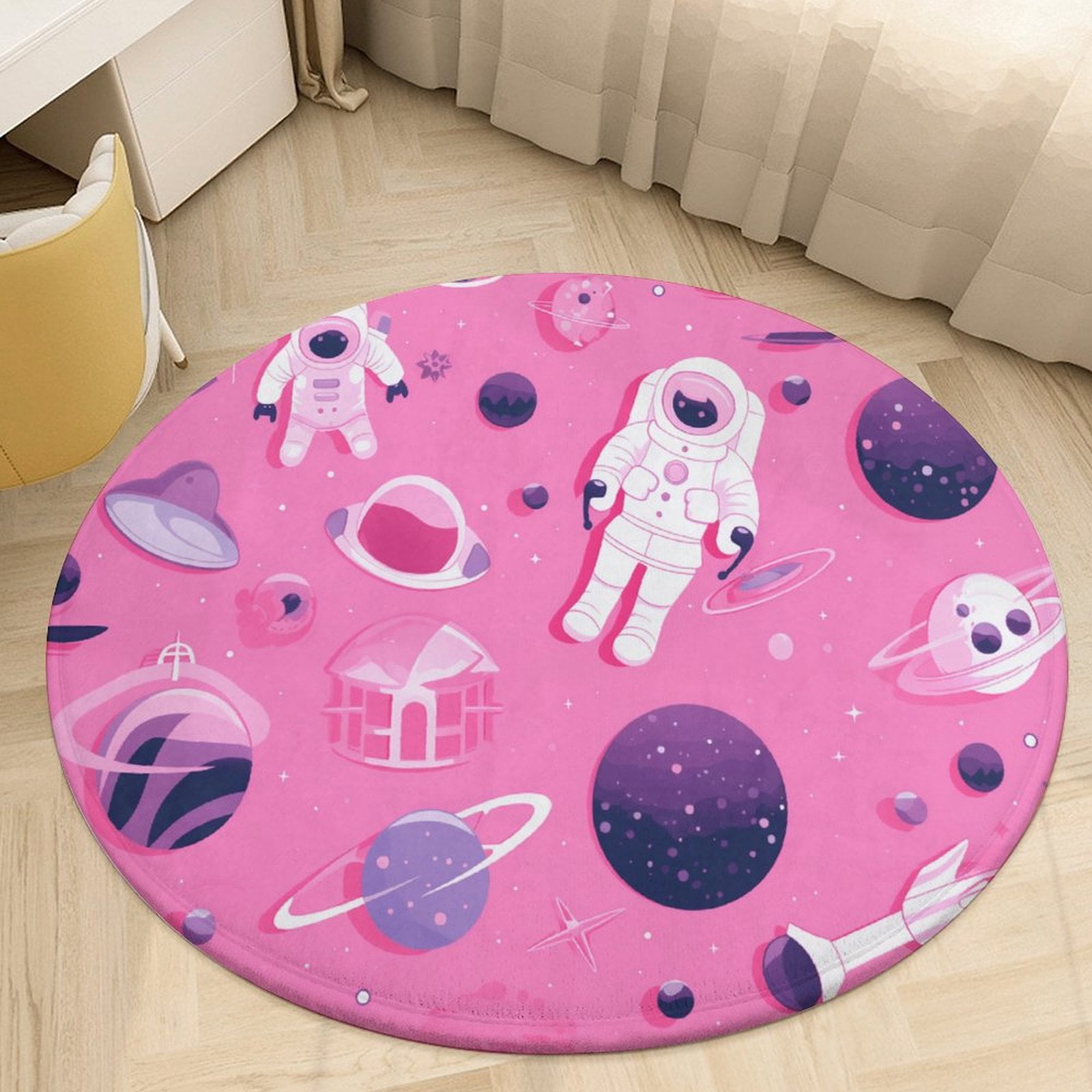 Cartoon Space Astronaut Planet Round Area Rugs for Bedroom Living Room ...