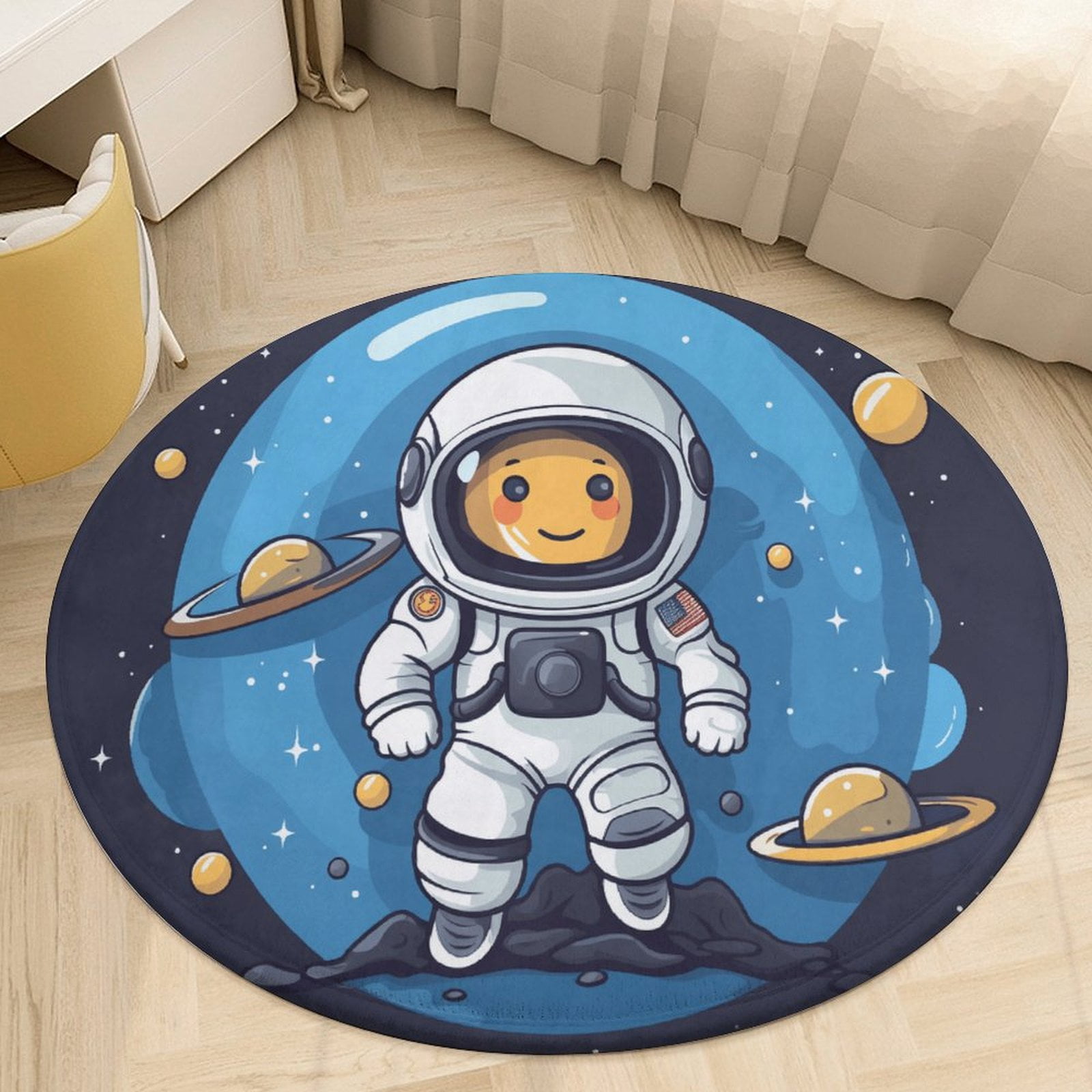 Cartoon Space Astronaut Planet Round Area Rugs for Bedroom Living Room ...