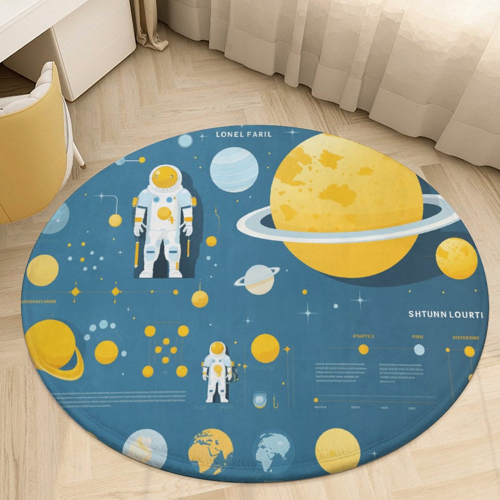Cartoon Space Astronaut Planet Round Area Rugs for Bedroom Living Room ...