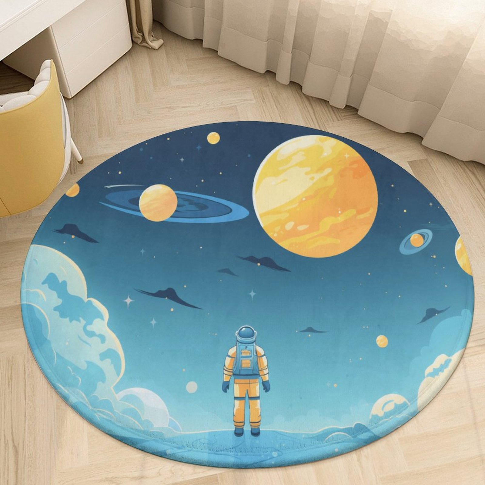 Cartoon Space Astronaut Planet Round Area Rugs for Bedroom Living Room ...