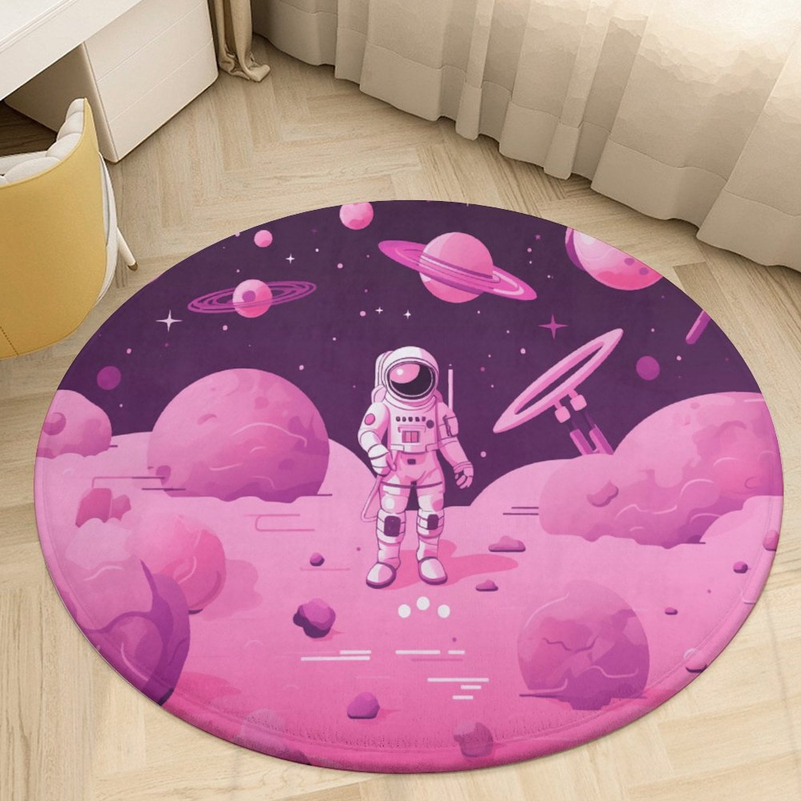 Cartoon Space Astronaut Planet Round Area Rugs for Bedroom Living Room ...