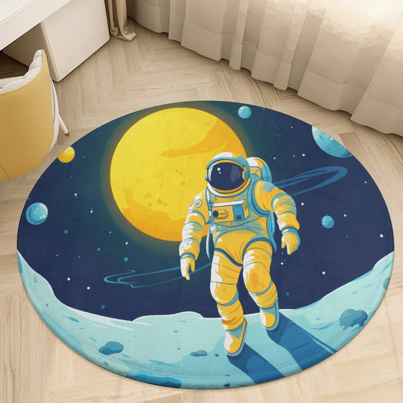 Cartoon Space Astronaut Planet Round Area Rugs for Bedroom Living Room ...