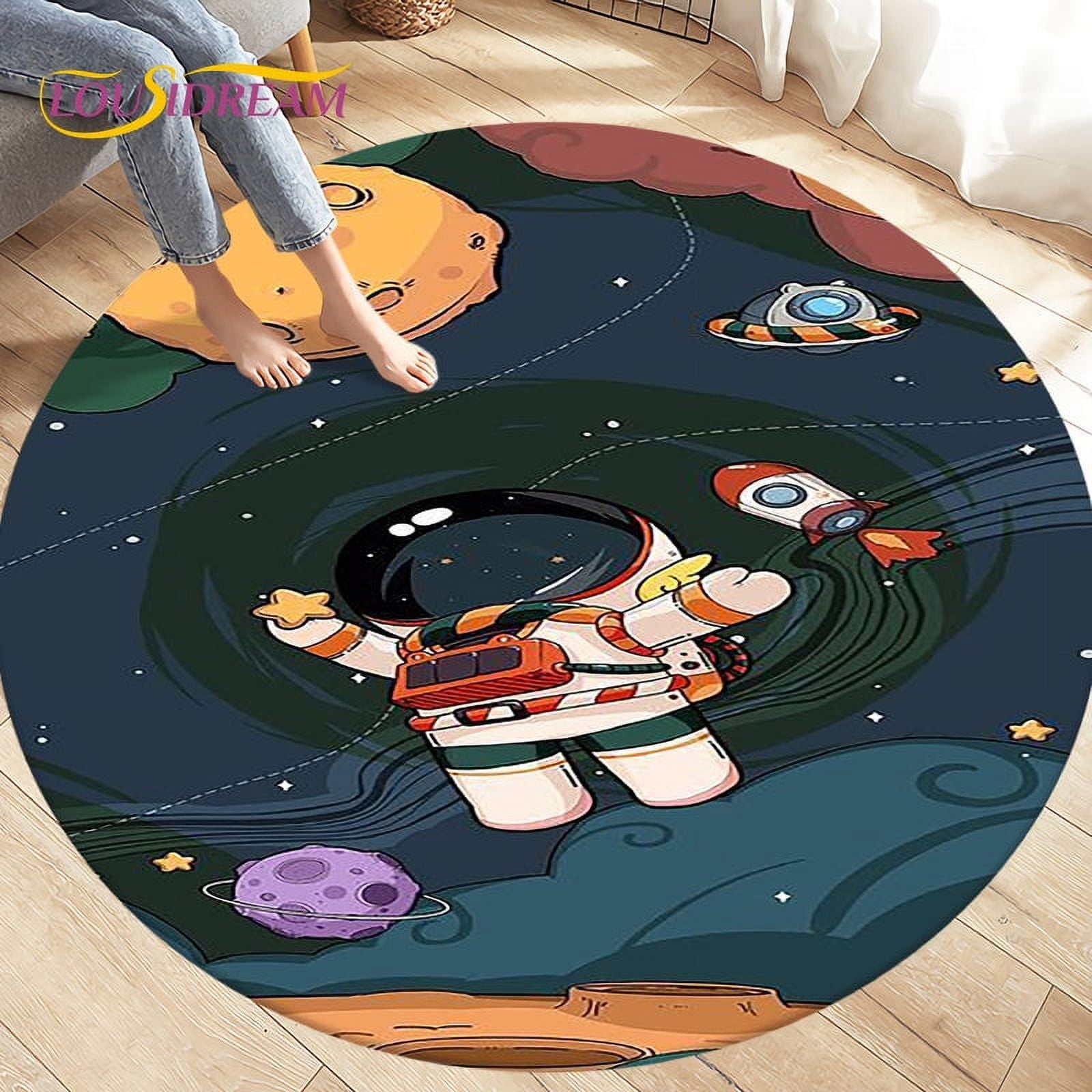 Cartoon Space Astronaut Round Rug Carpet Rug for Living Room Bedroom ...