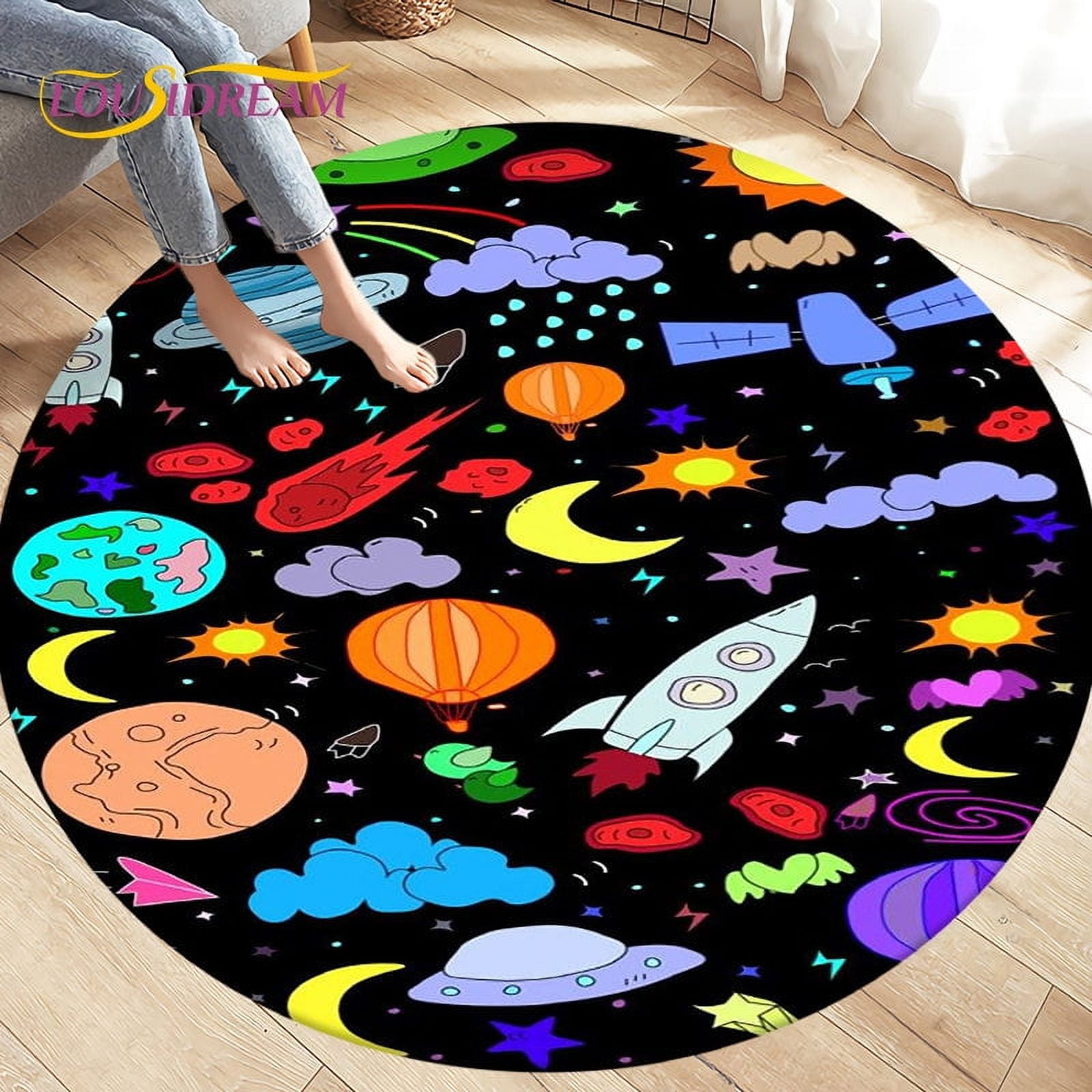 Cartoon Space Astronaut Round Rug Carpet Rug for Living Room Bedroom ...