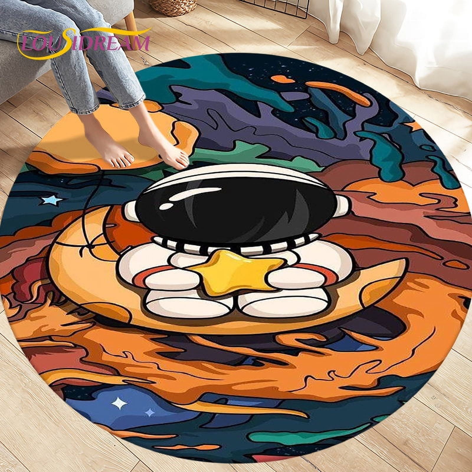 Cartoon Space Astronaut Round Rug Carpet Rug for Living Room Bedroom ...