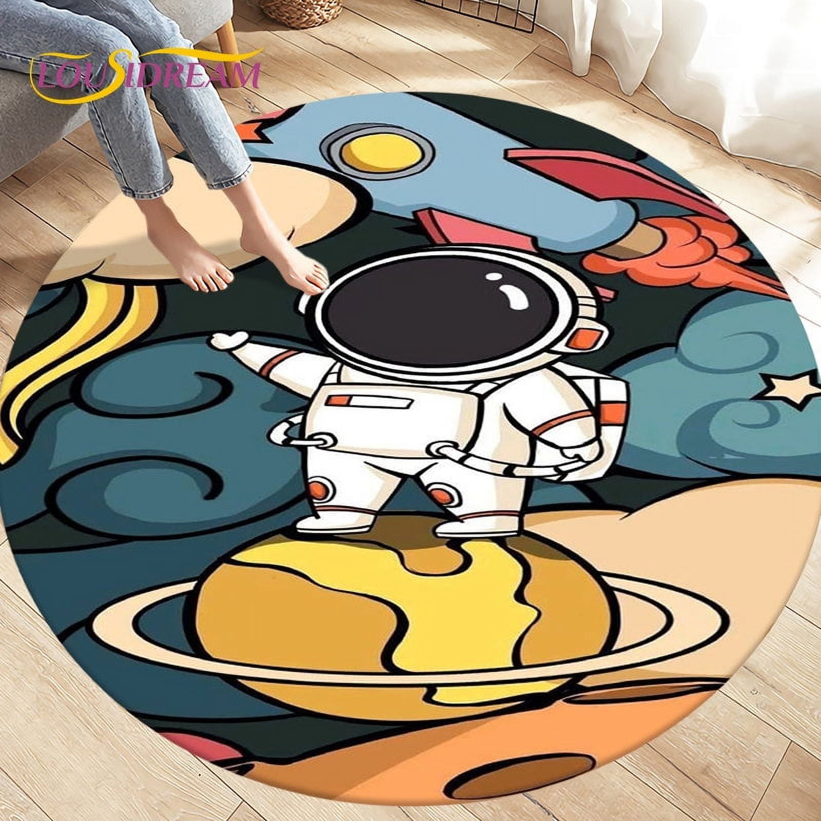 Cartoon Space Astronaut Round Rug Carpet Rug for Living Room Bedroom ...