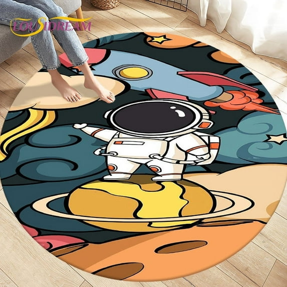 Cartoon Space Astronaut Round Rug Carpet Rug for Living Room Bedroom ...