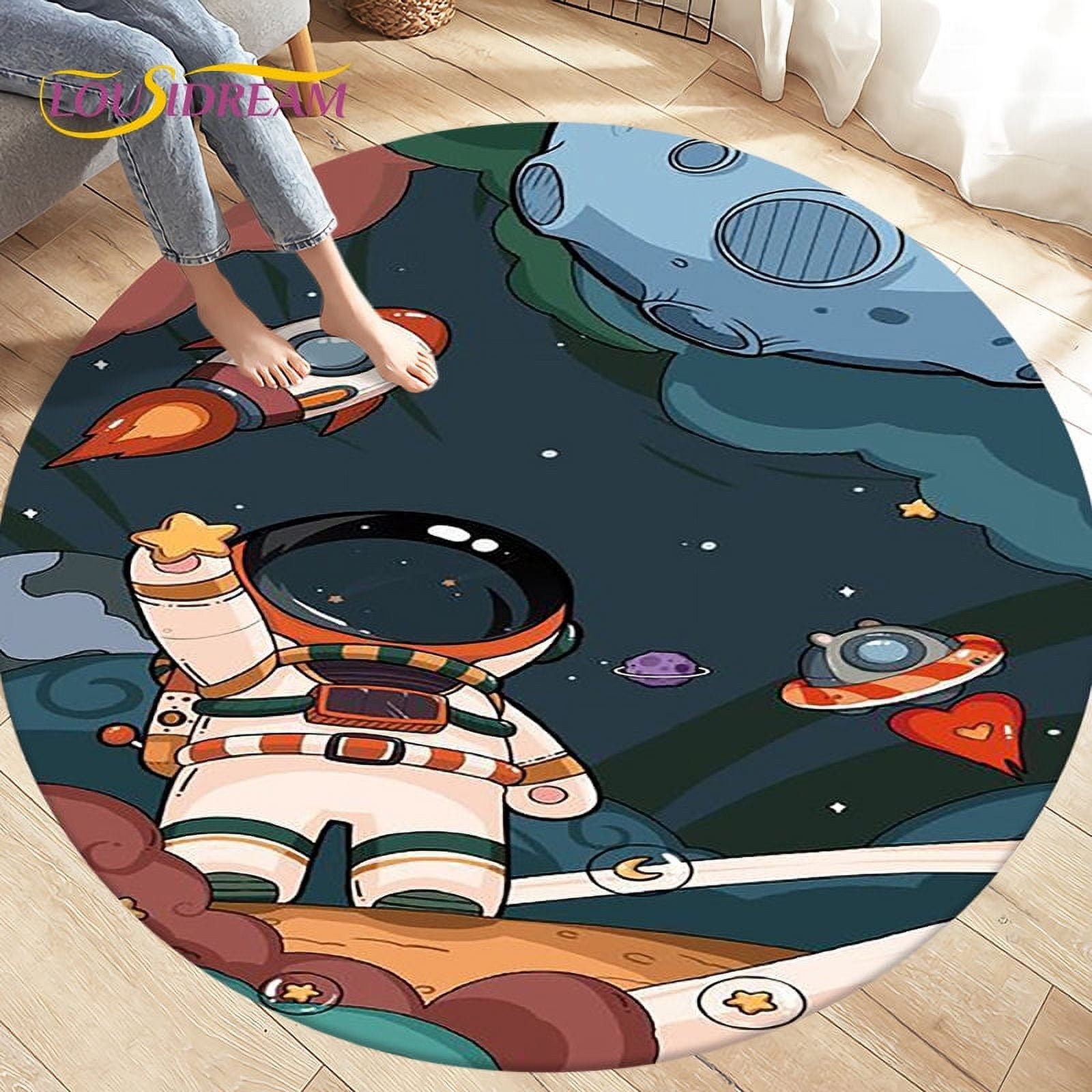 Cartoon Space Astronaut Round Rug Carpet Rug for Living Room Bedroom ...
