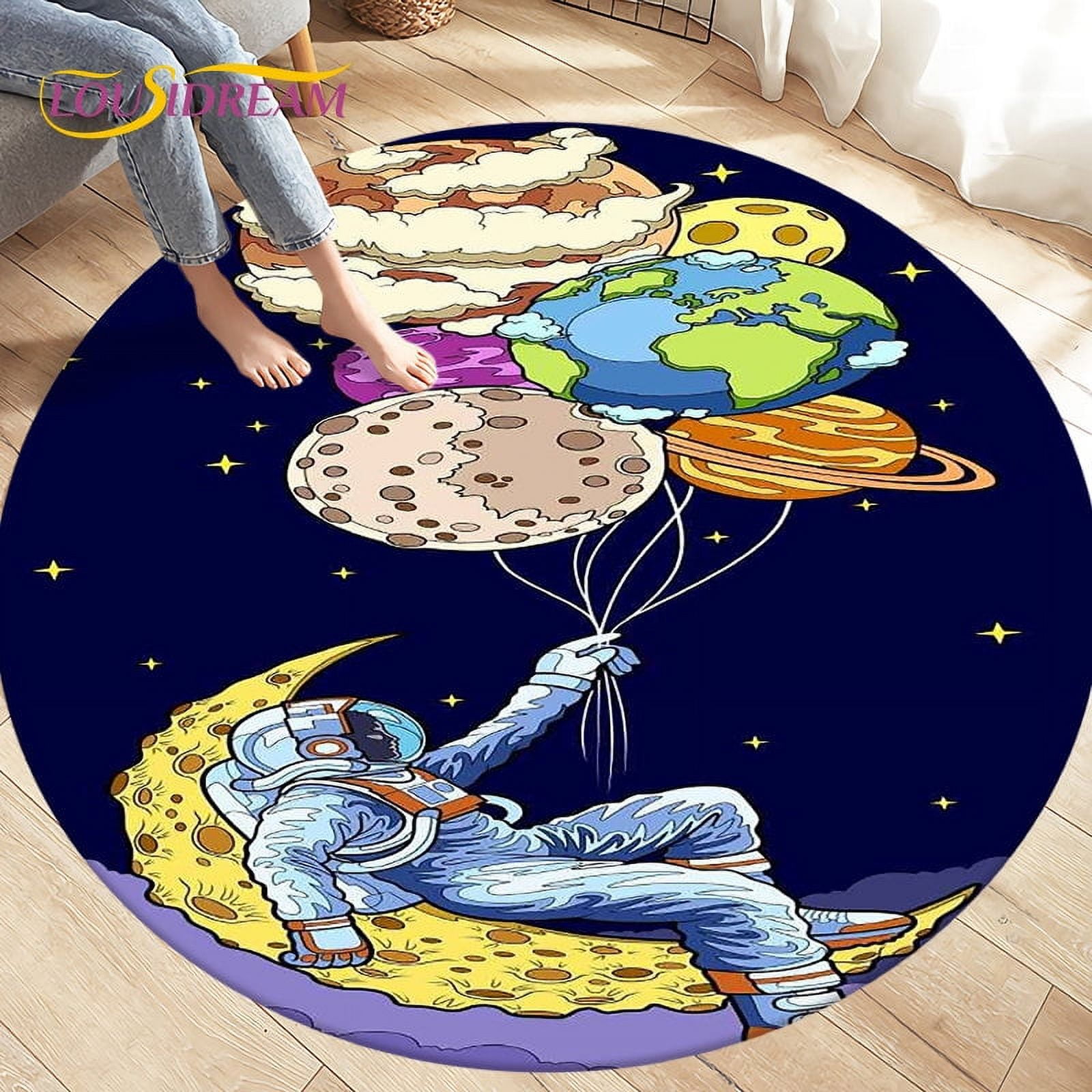 Cartoon Space Astronaut Round Rug Carpet Rug for Living Room Bedroom ...