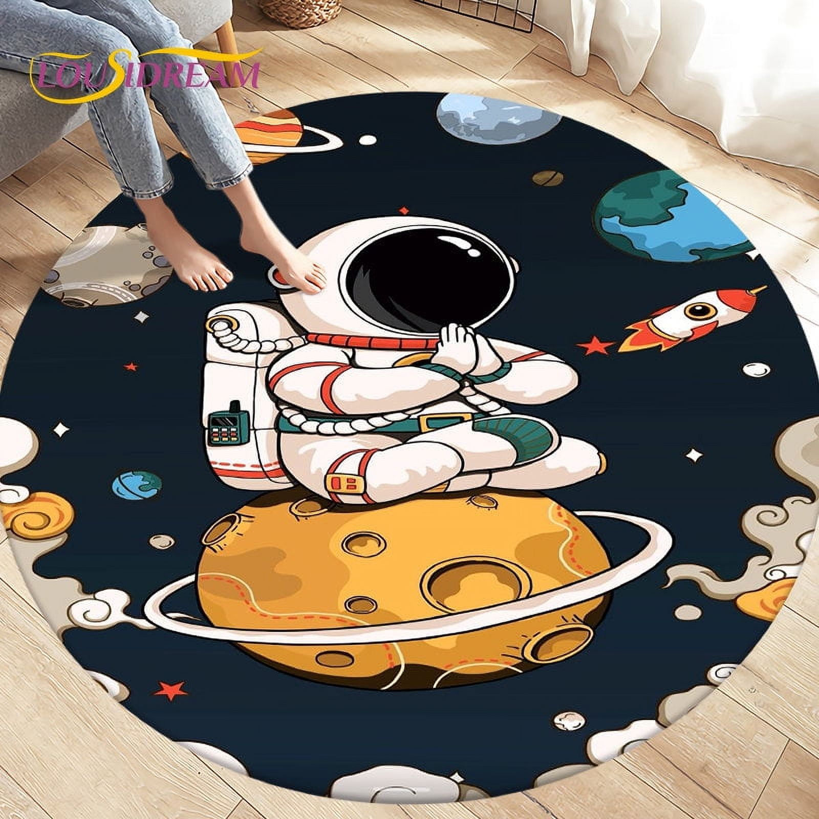 Cartoon Space Astronaut Round Rug Carpet Rug for Living Room Bedroom ...