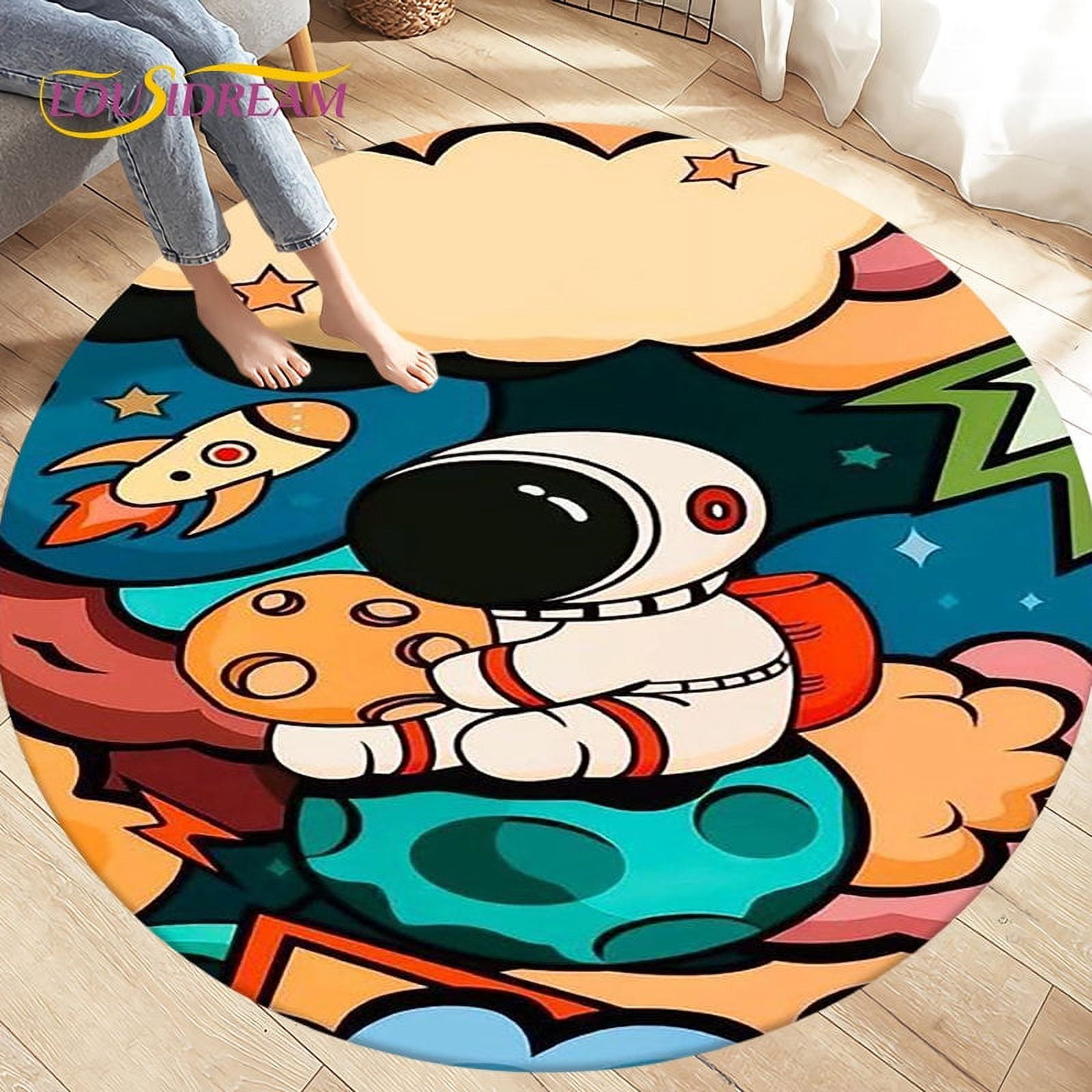 Cartoon Space Astronaut Round Rug Carpet Rug for Living Room Bedroom ...