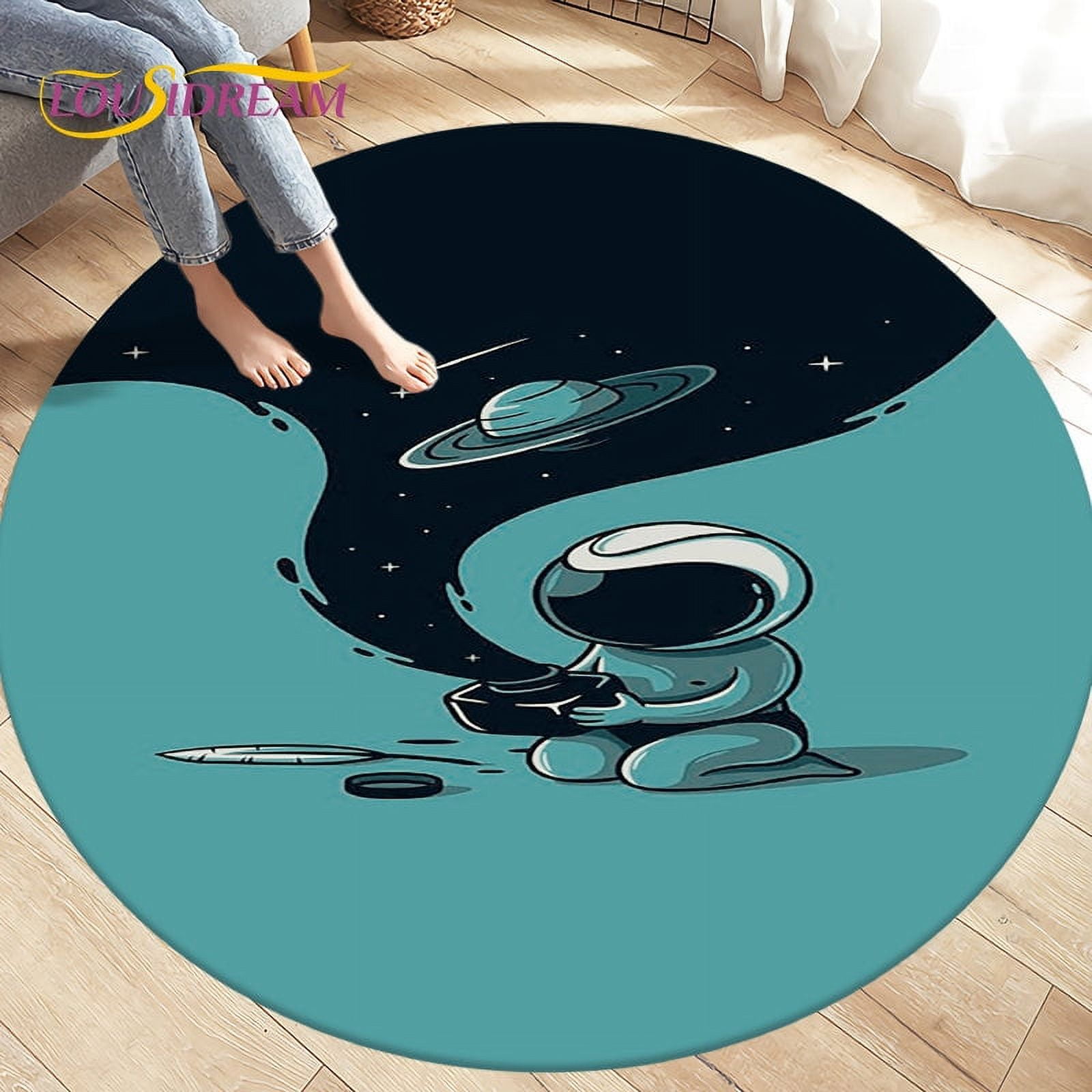 Cartoon Space Astronaut Round Rug Carpet Rug for Living Room Bedroom ...