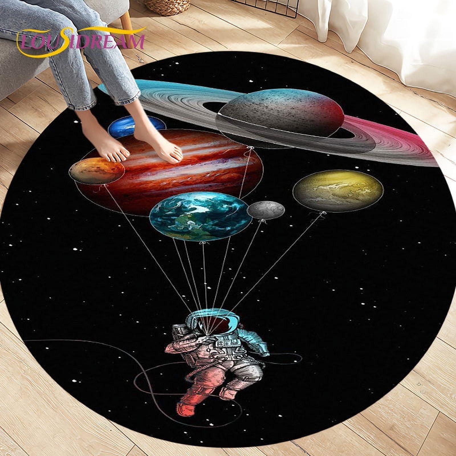 Cartoon Space Astronaut Round Rug Carpet Rug for Living Room Bedroom ...