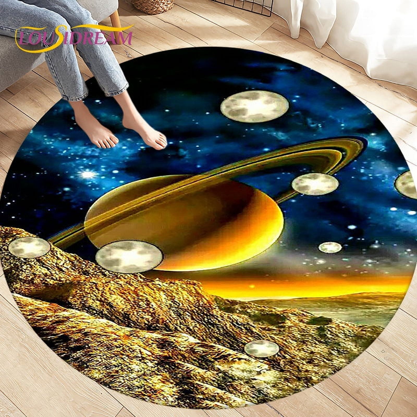 Cartoon Space Astronaut Round Rug Carpet Rug for Living Room Bedroom ...