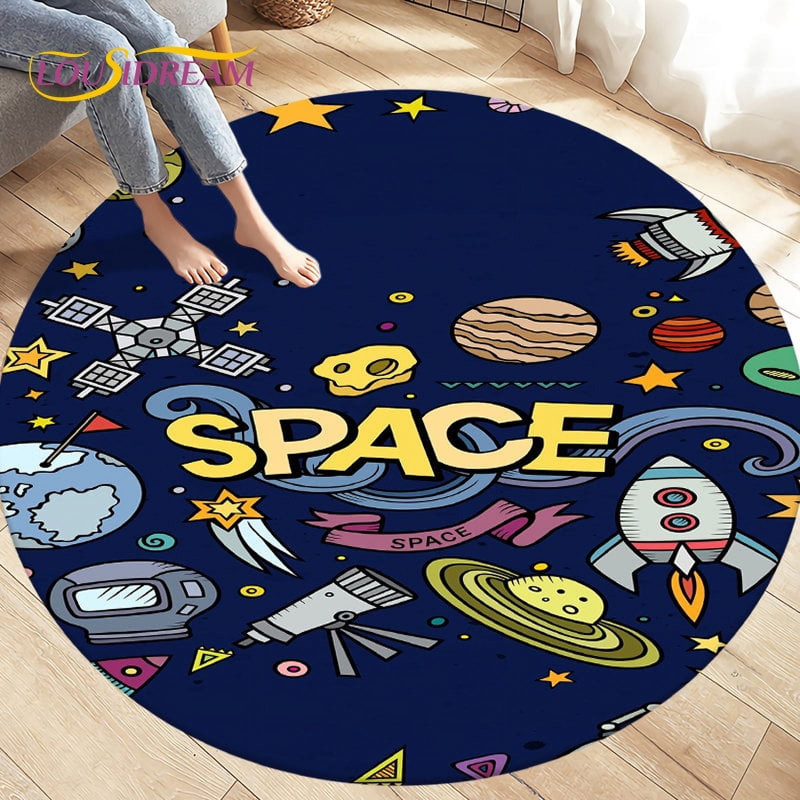 Cartoon Space Astronaut Round Rug Carpet Rug for Living Room Bedroom ...