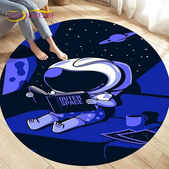 Cartoon Space Astronaut Round Rug Carpet Rug for Living Room Bedroom ...