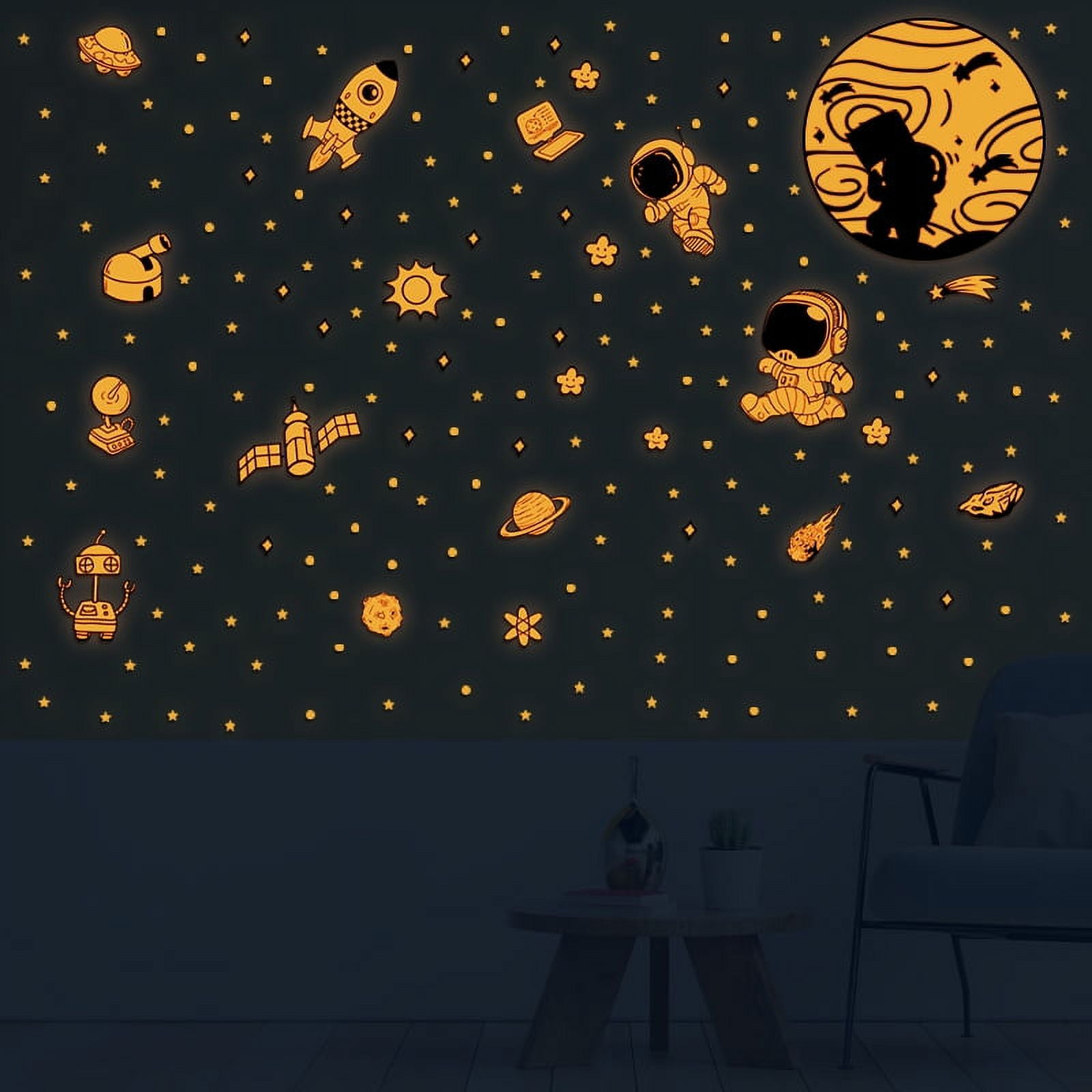 Cartoon Space Astronaut Stickers for Kids on Wall Glowing Stars Bright ...
