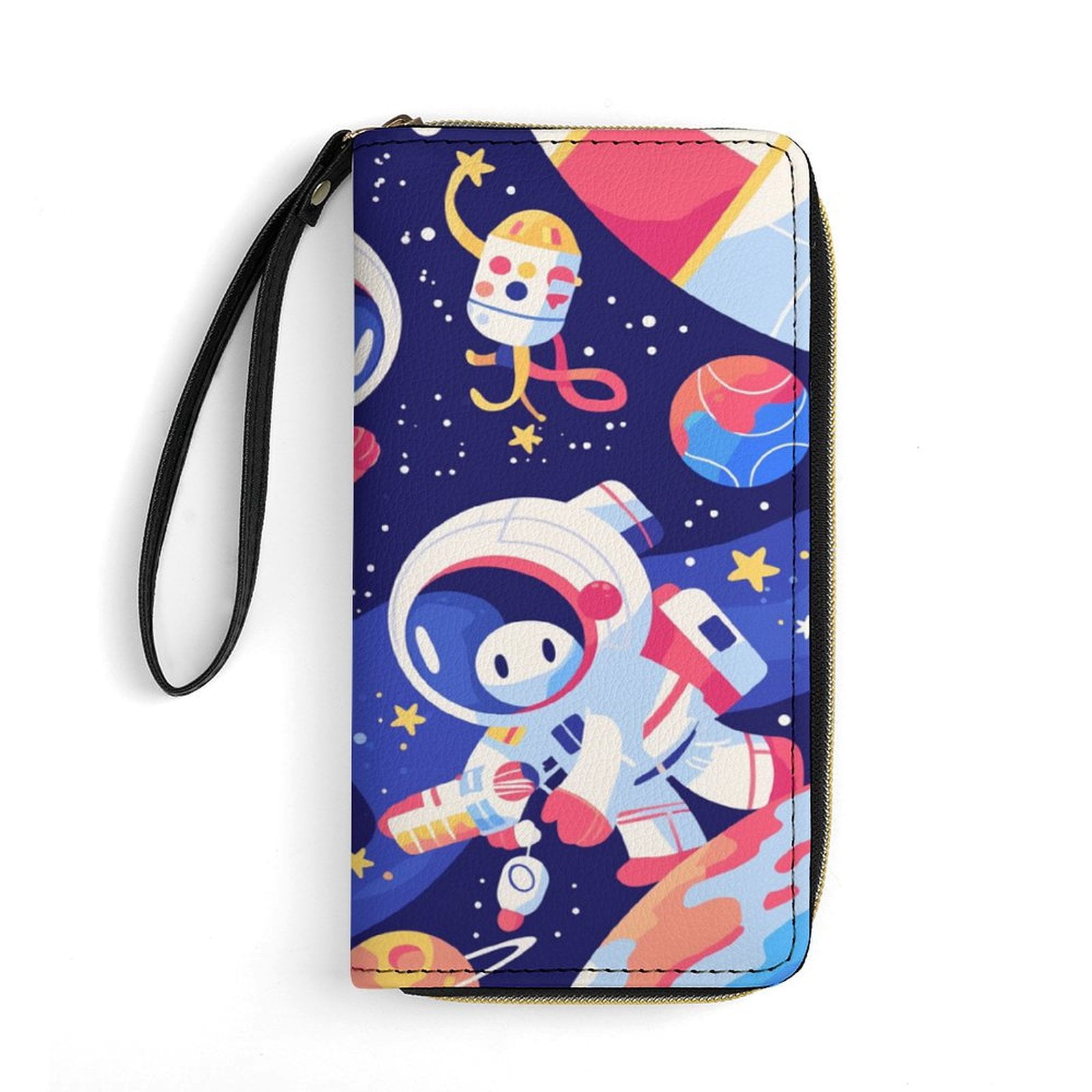 Cartoon Space Astronaut Wallet for Womens PU Leather Zip Around Wallers ...