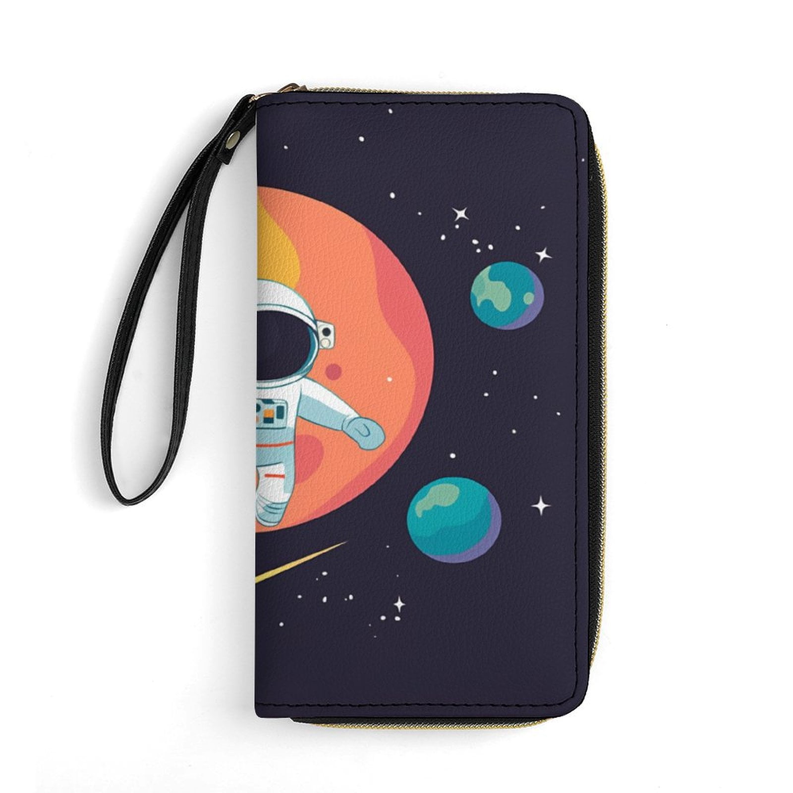 Cartoon Space Astronaut Wallet for Womens PU Leather Zip Around Wallers ...