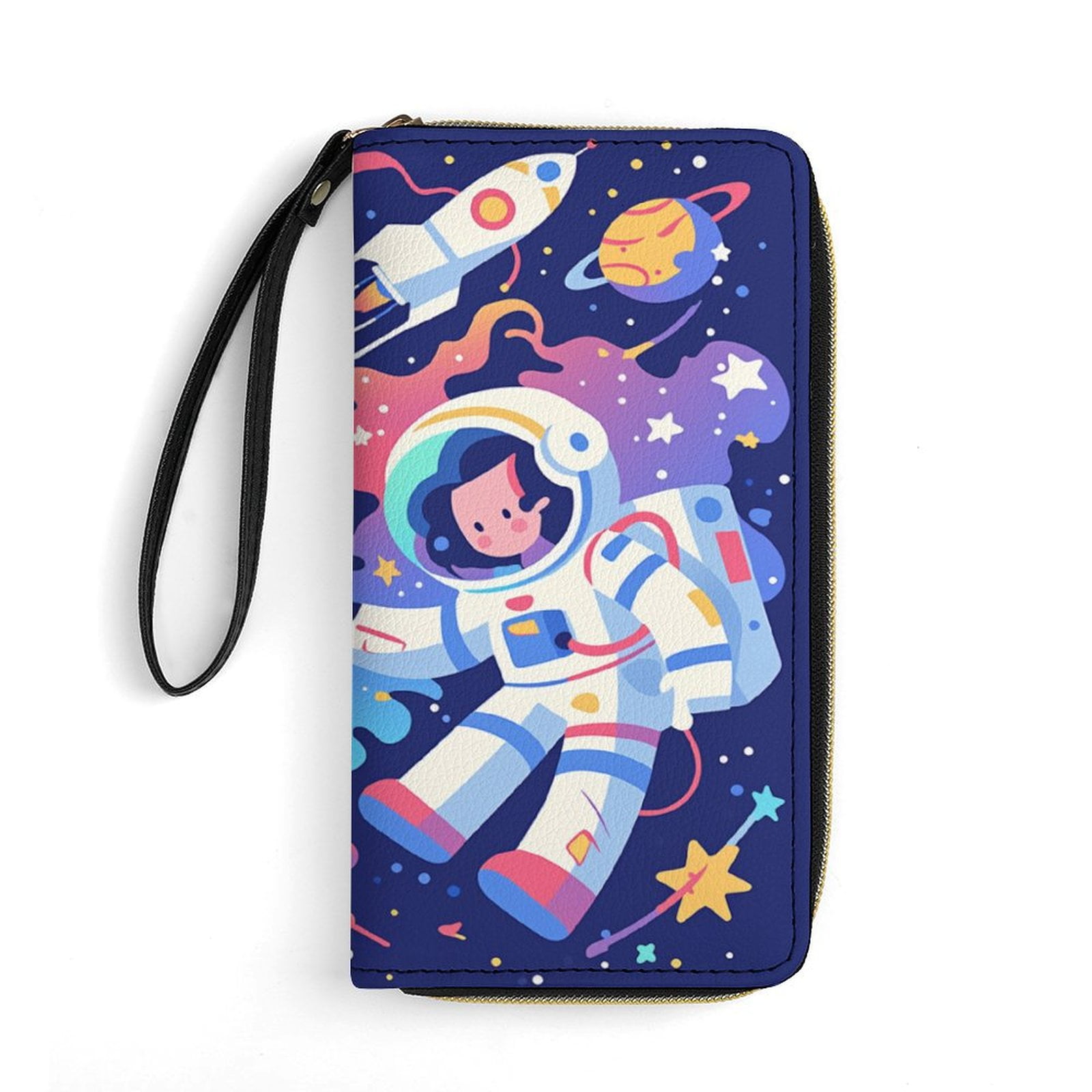 Cartoon Space Astronaut Wallet for Womens PU Leather Zip Around Wallers ...