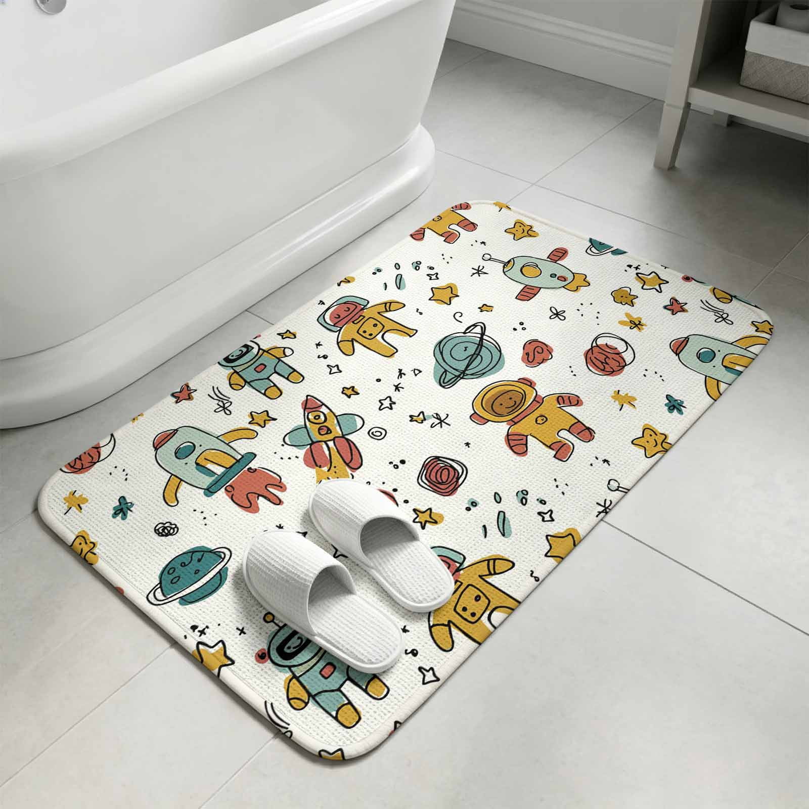 Cartoon Space Bathroom Rugs Non Slip Washable Bath Mat Absorbent Low ...