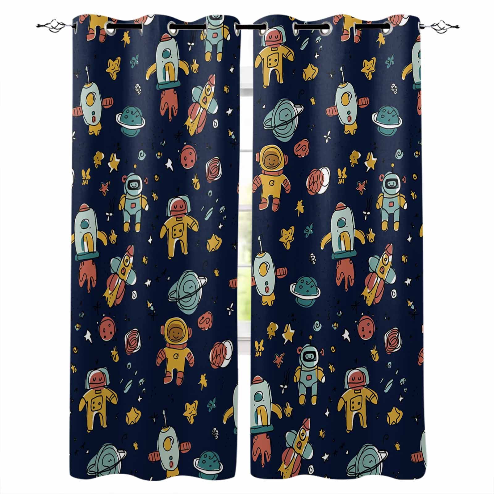 Cartoon Space Blackout Curtains for Bedroom Living Room Darkening ...